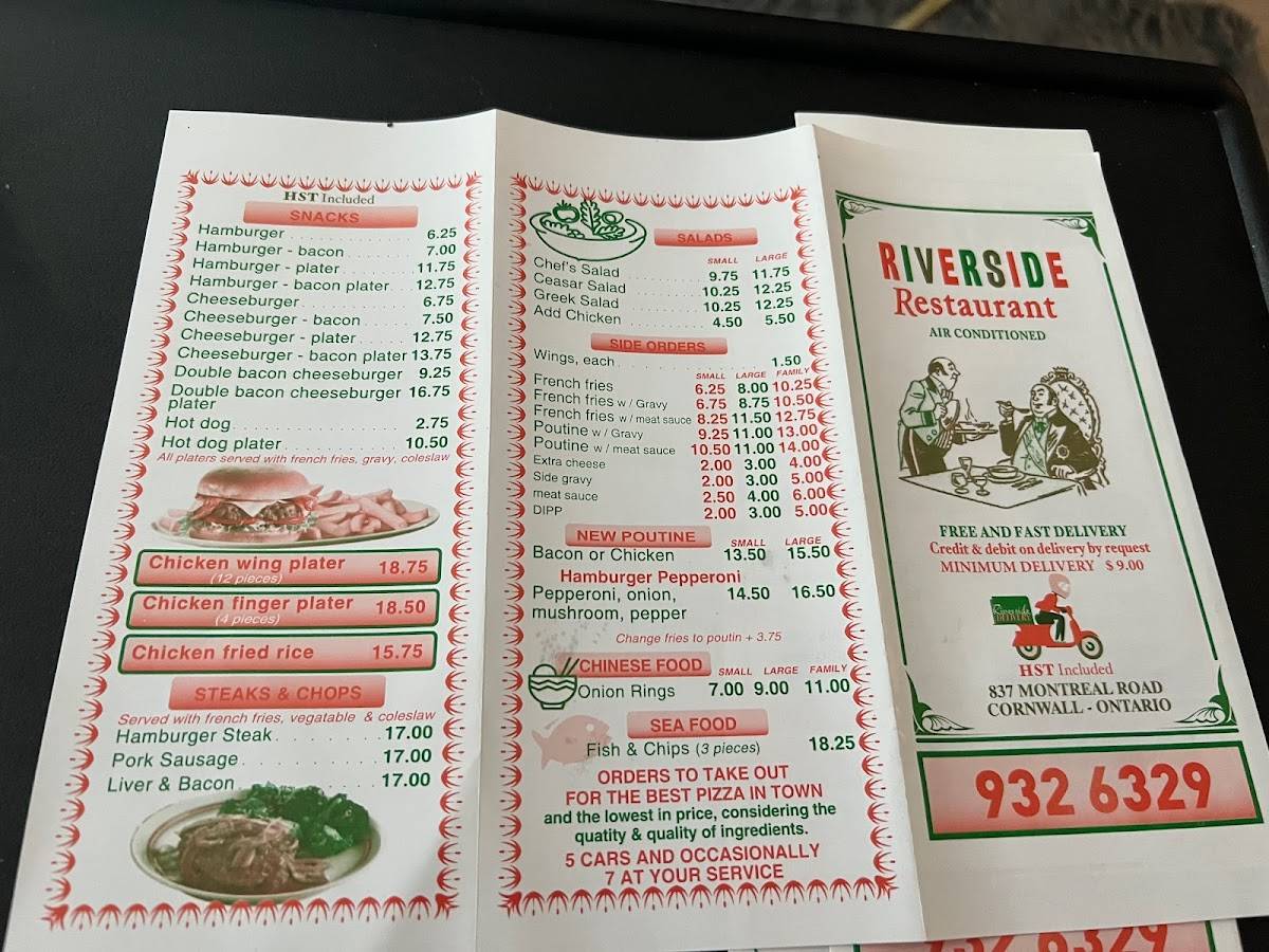 Menu at Riverside Restaurant, Cornwall