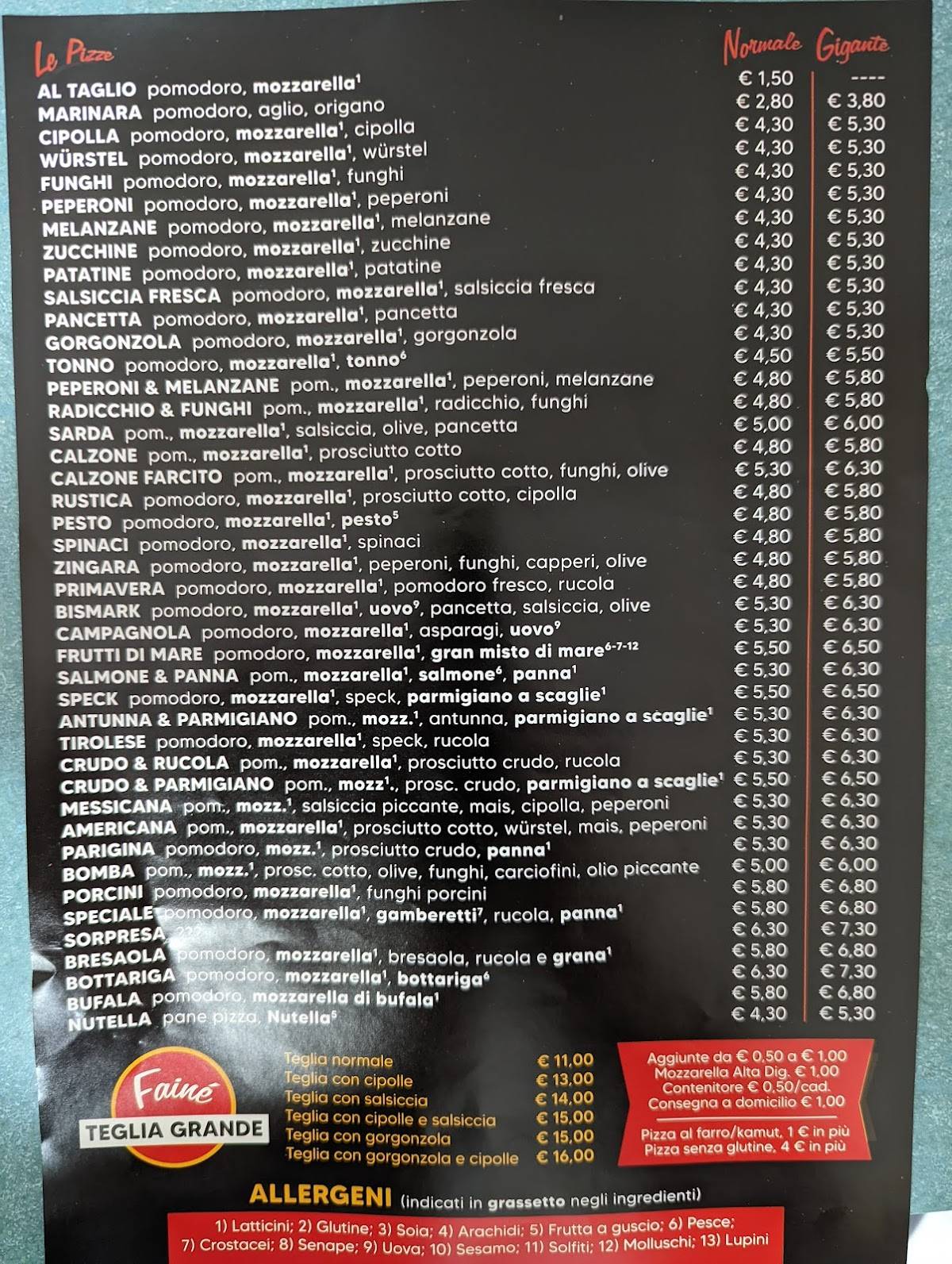 Menu au Pizzeria Sant'Agostino, Alghero, Via Sant'Agostino