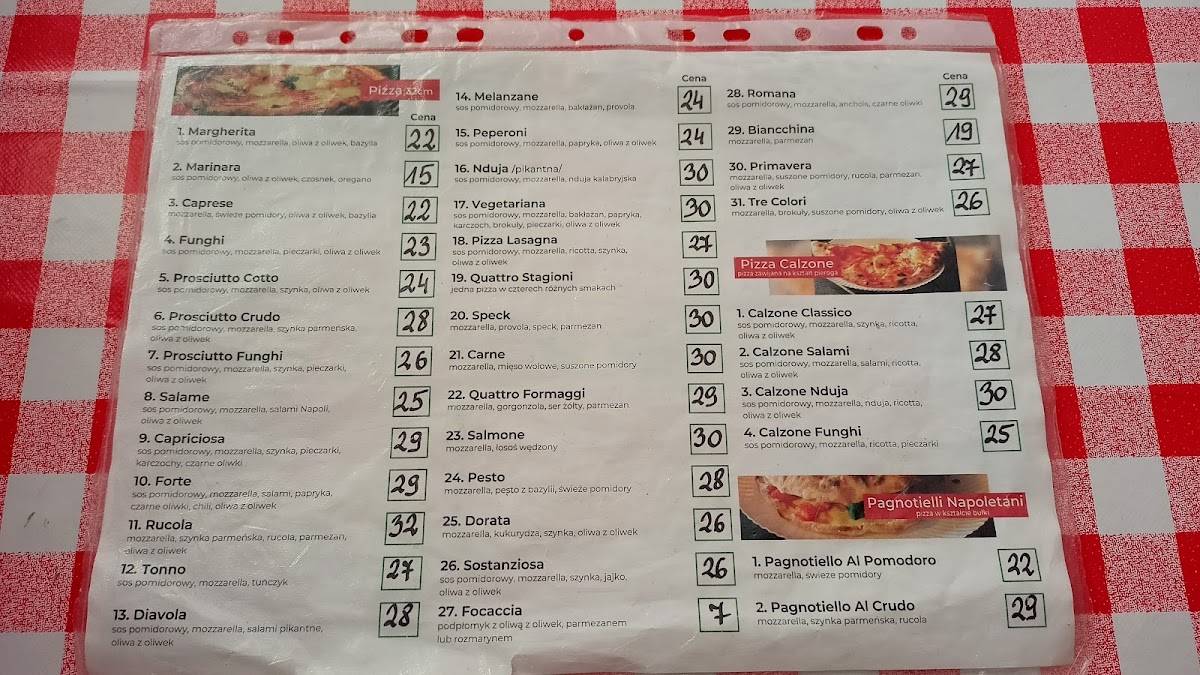 Menu at Pizzeria Sara, Busko-Zdrój