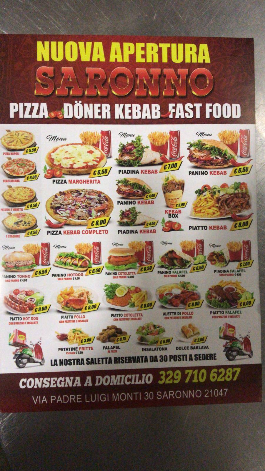Menu au Saronno Pizza e Kebab di Ahmed Farooq restaurant, Saronno