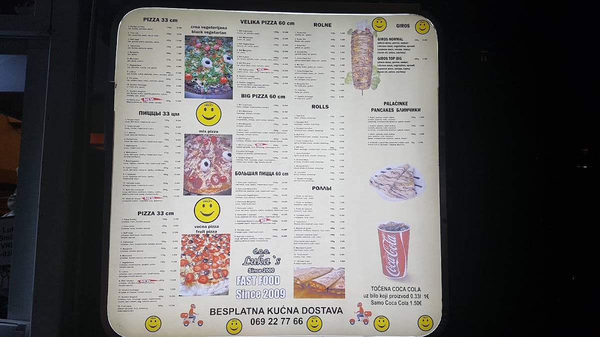Menu at Pizzeria Smiley, Budva