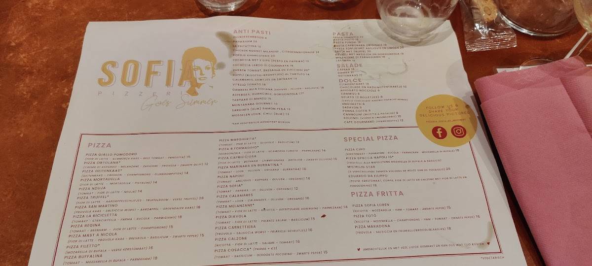 Menu at Pizzeria Sofia, Kortrijk