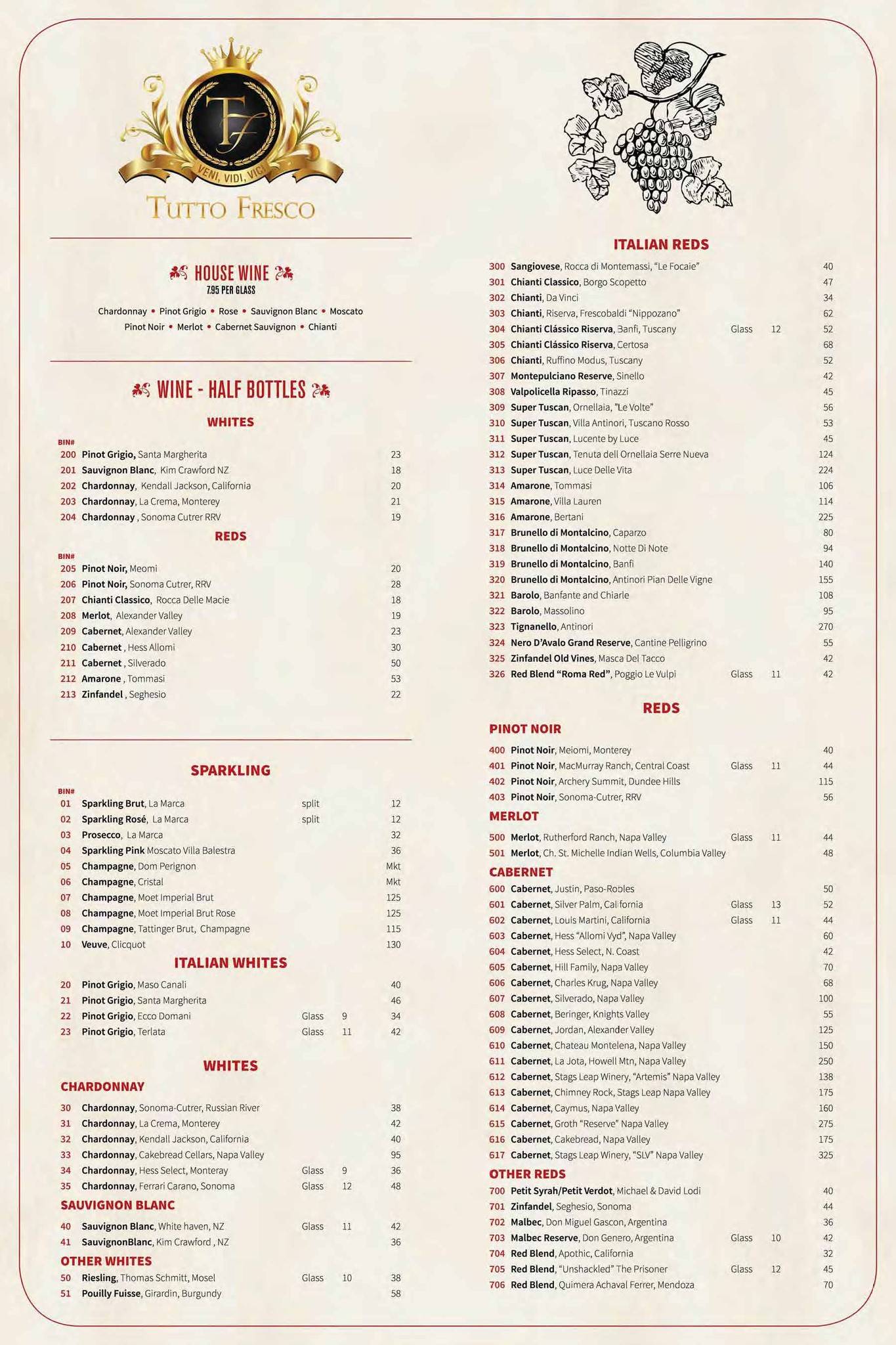 Menu at Tutto Fresco pizzeria, Port St. Lucie, Reserve Blvd