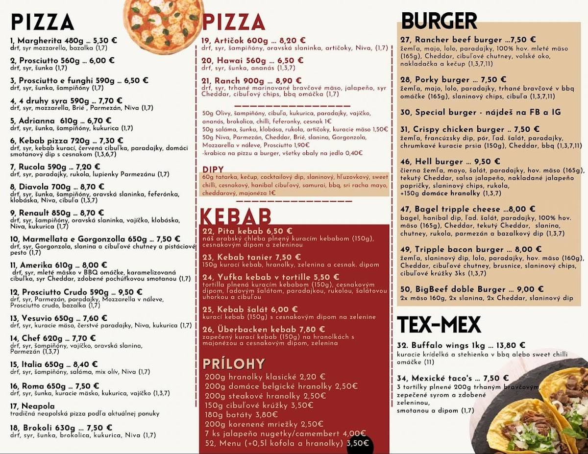 Menu at Pizzeria burger & grill bar Ranč Koník, Strečno