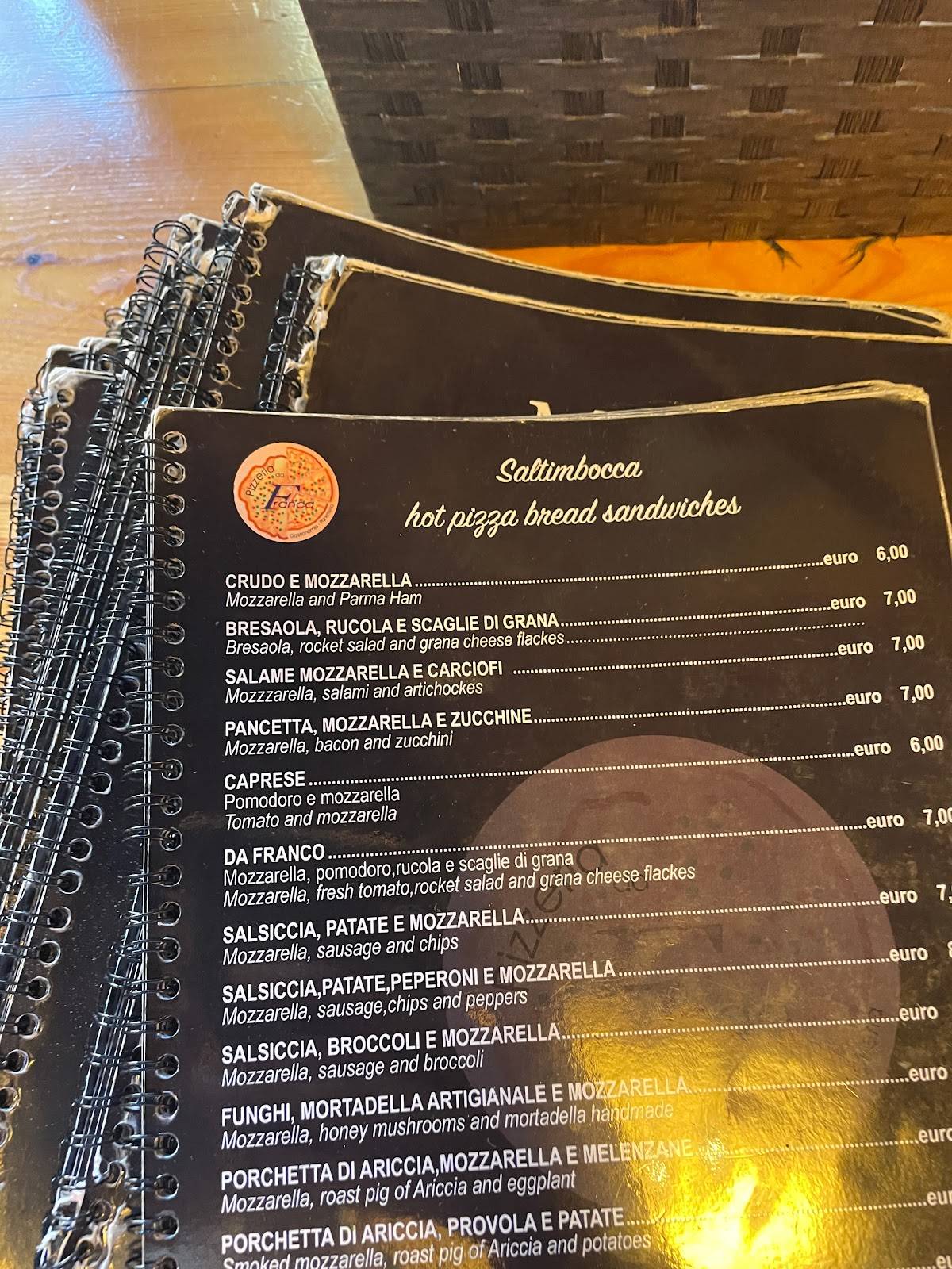 Menu at Pizzeria da Franco, Sorrento, Corso Italia