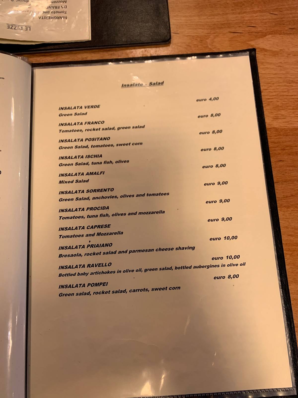 Menu at Pizzeria da Franco, Sorrento, Corso Italia