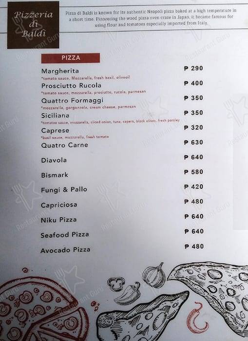 Menu at Pizzeria di Baldi, Makati