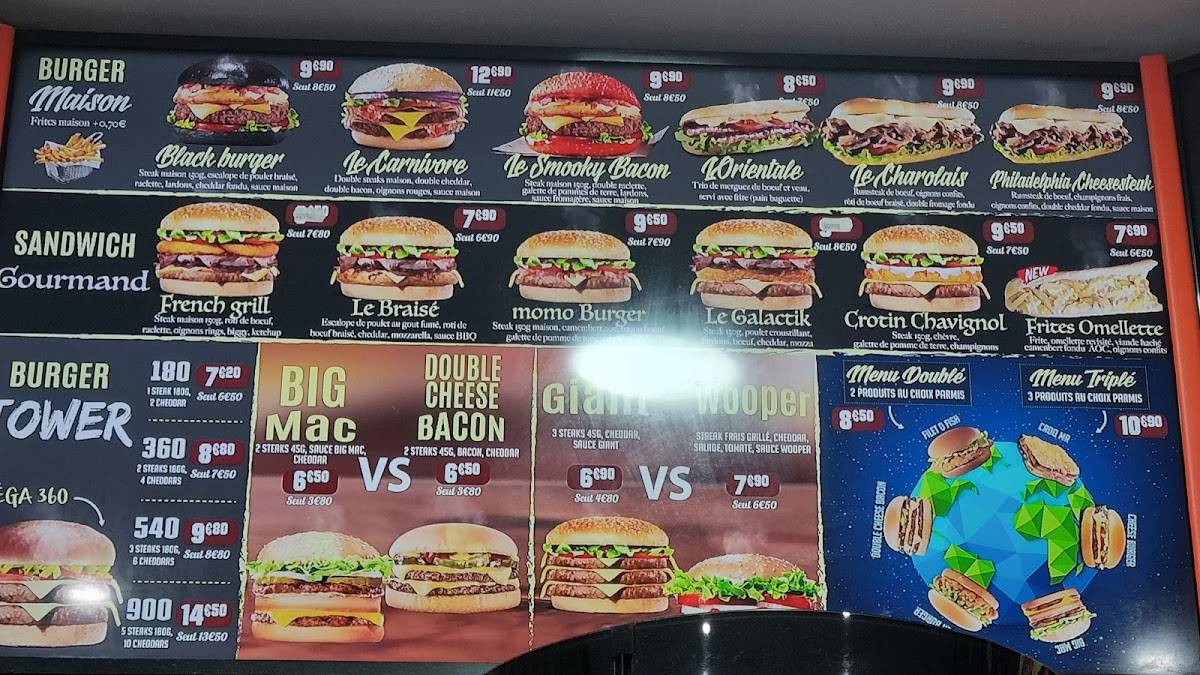 Menu at Planet's burger restaurant, Bagnolet