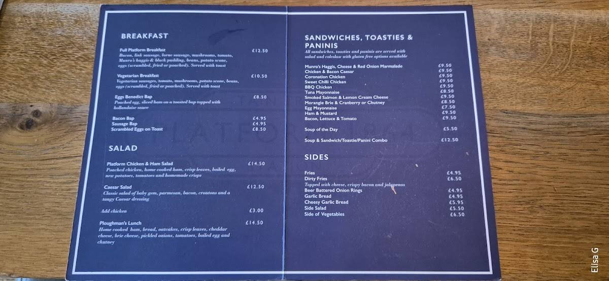 Menu at Platform 1864 pub & bar, Tain
