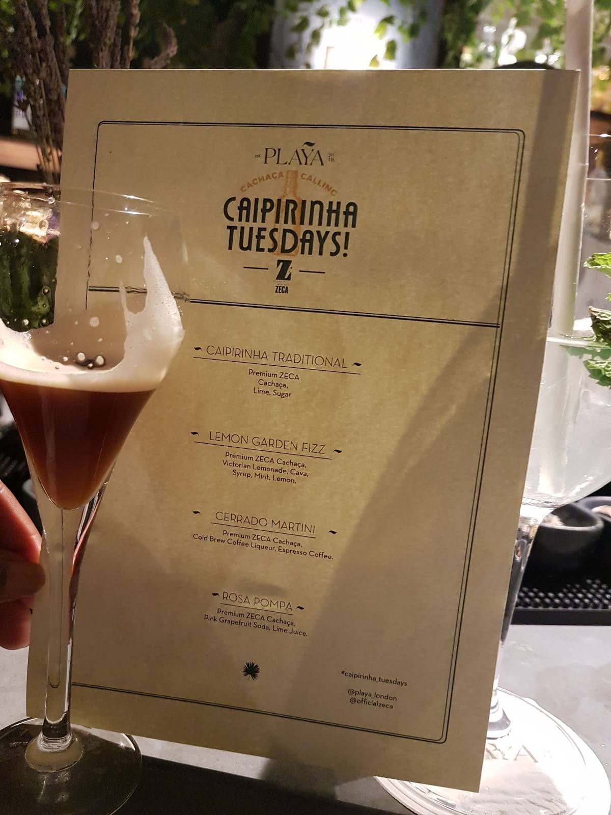 Menu at Playa pub & bar, London