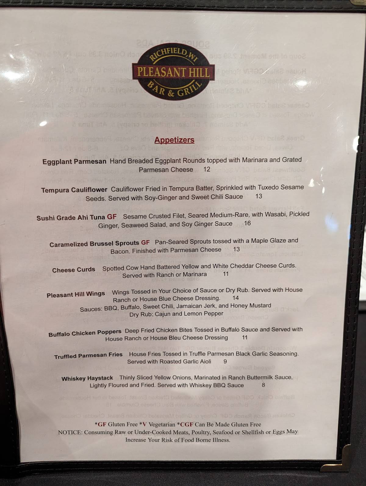 Menu at Pleasant Hill Bar & Grill, Richfield