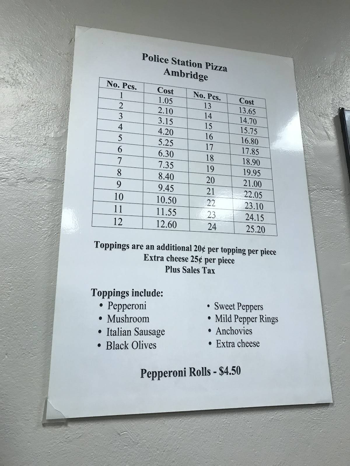 Menu at Police Station Pizza pizzeria, Ambridge