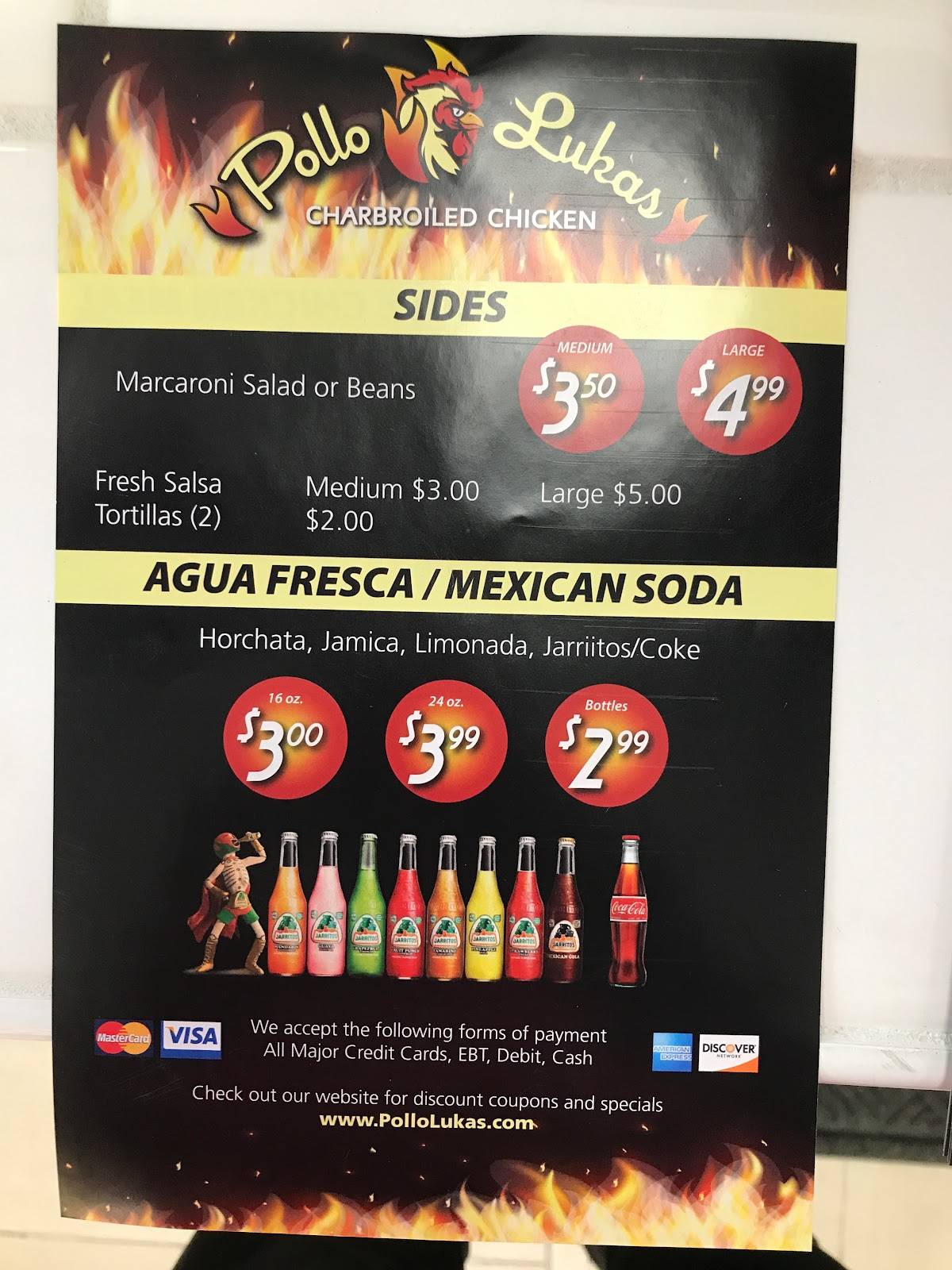 Menu at Pollo Lukas restaurant, Phoenix