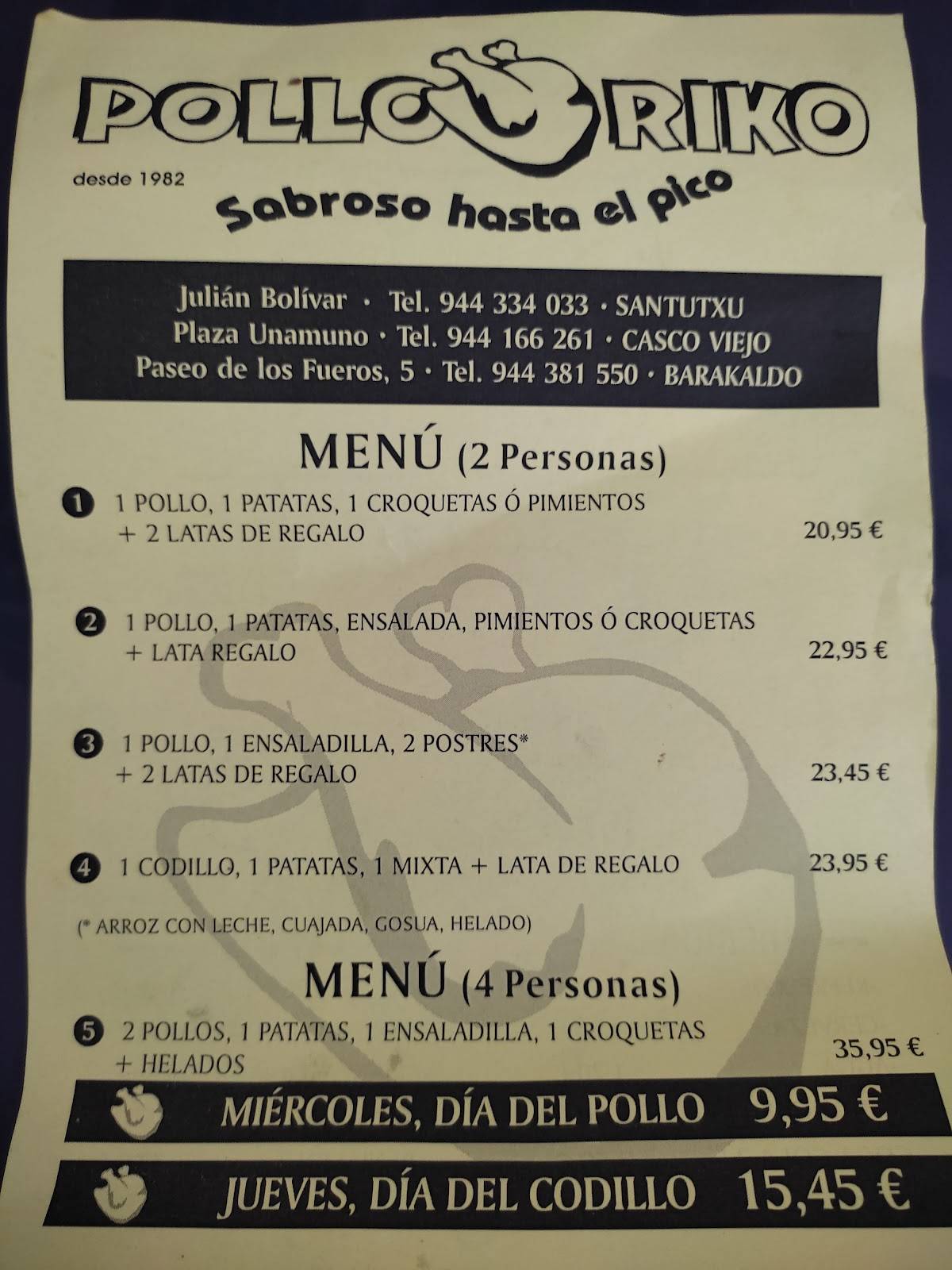 Carta de Pollo Riko - Barakaldo, Baracaldo