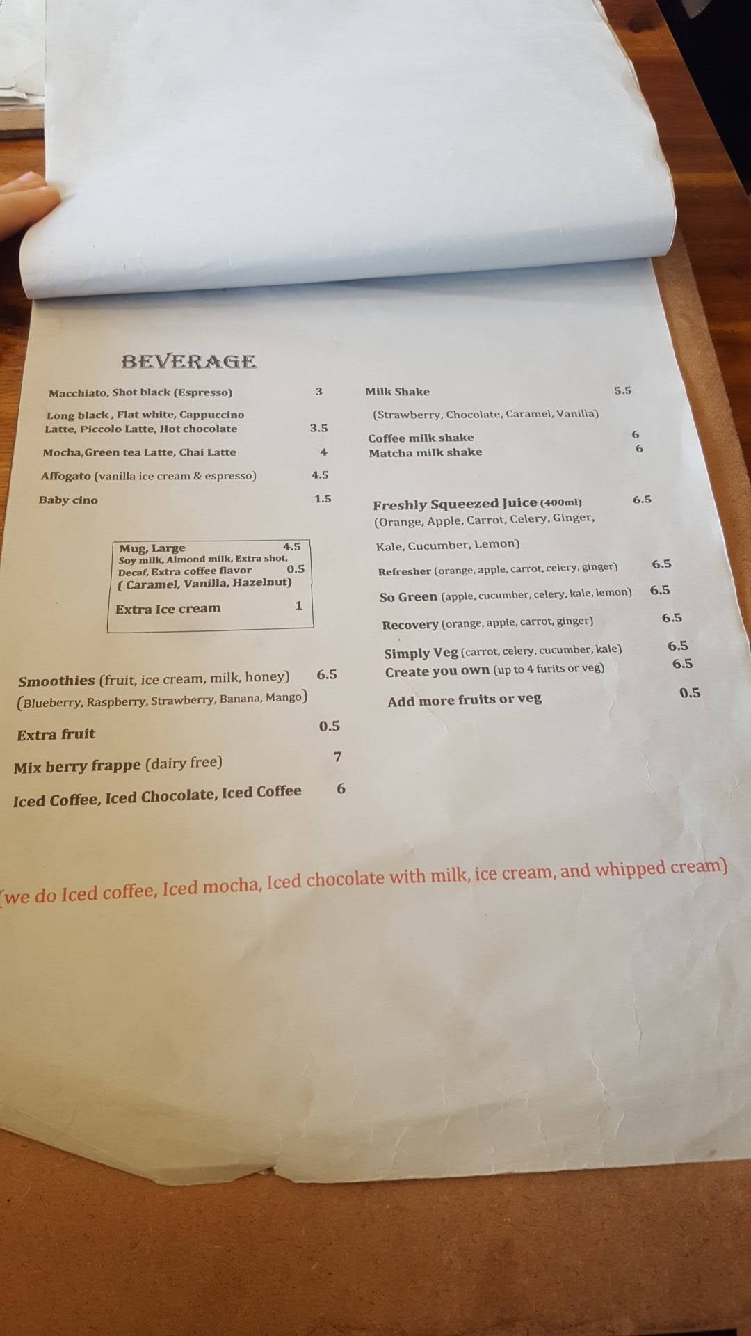 Menu at Pomegranate cafe, Katoomba
