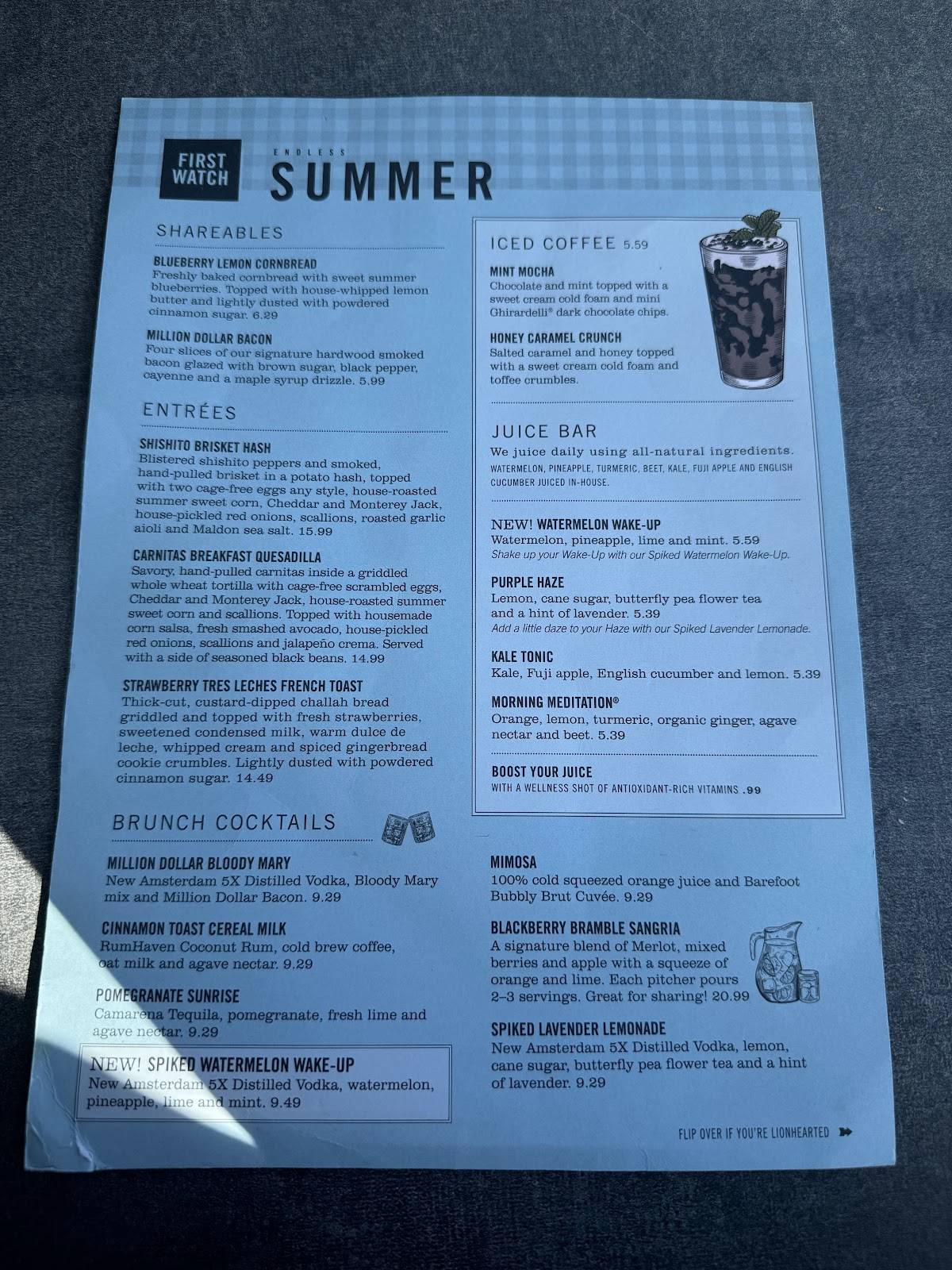 Menu at First Watch restaurant, Pooler