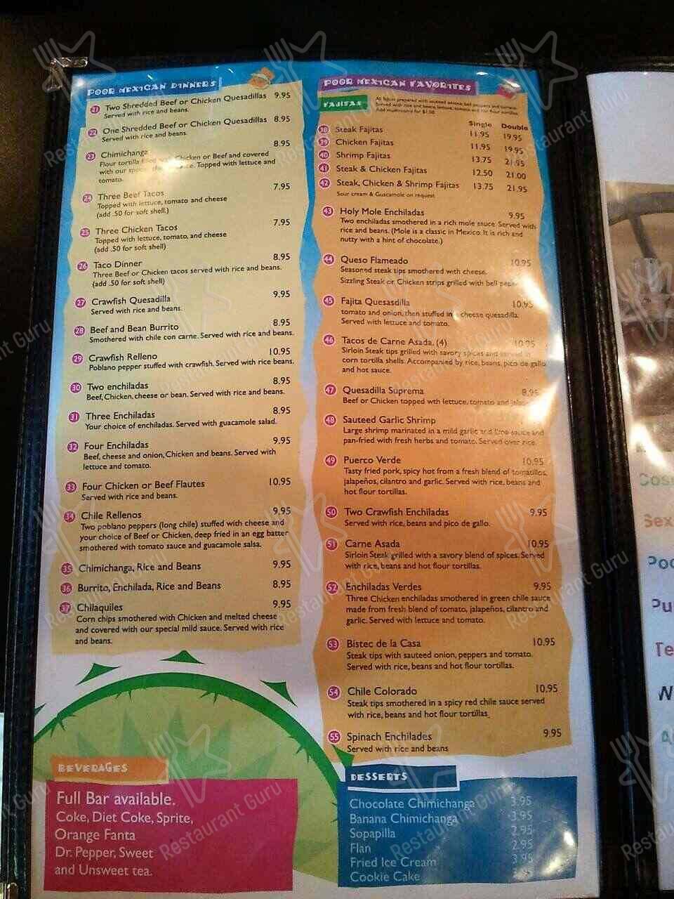 Menu at Poor Mexican restaurant, Spanish Fort, AL-181 #134