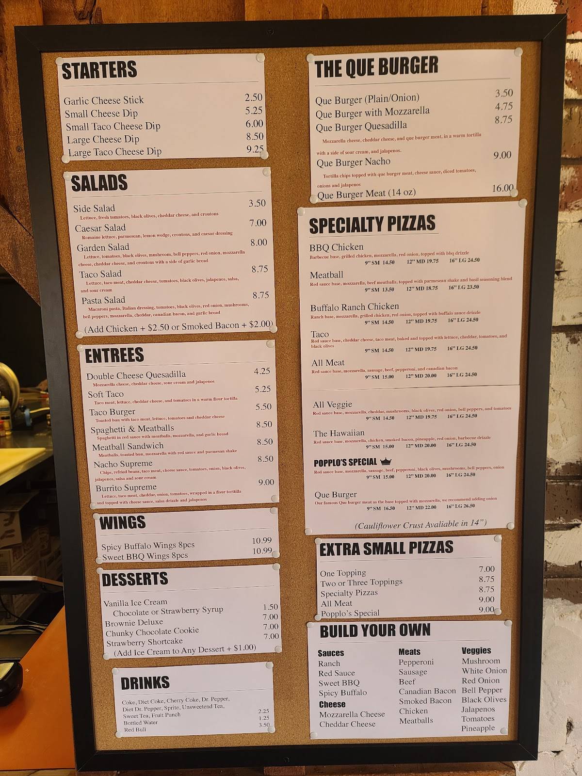 Menu at Popplo's Pizza & Que Burgers - Malvern pizzeria, Malvern