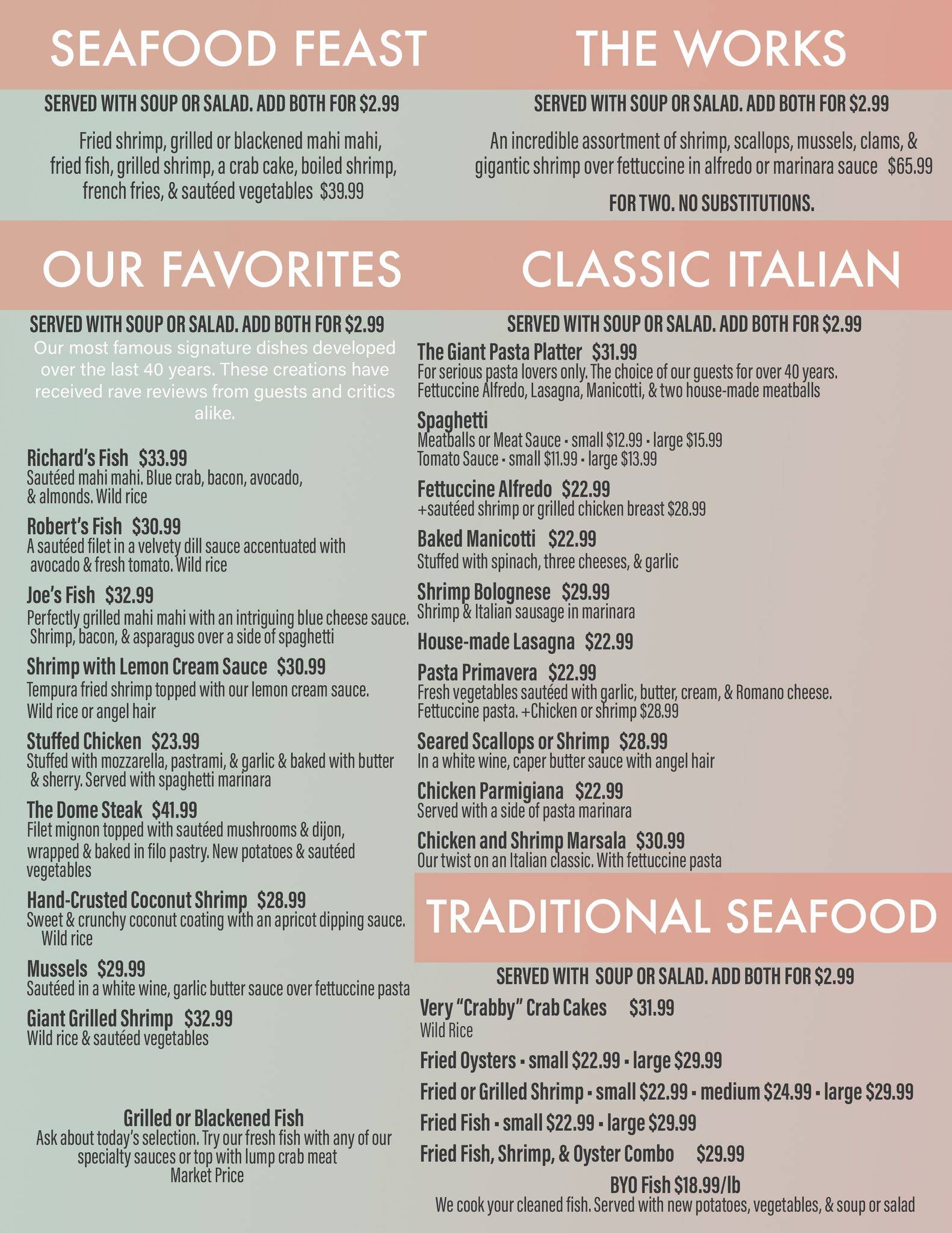 Menu at Seafood & Spaghetti Works restaurant, Port Aransas