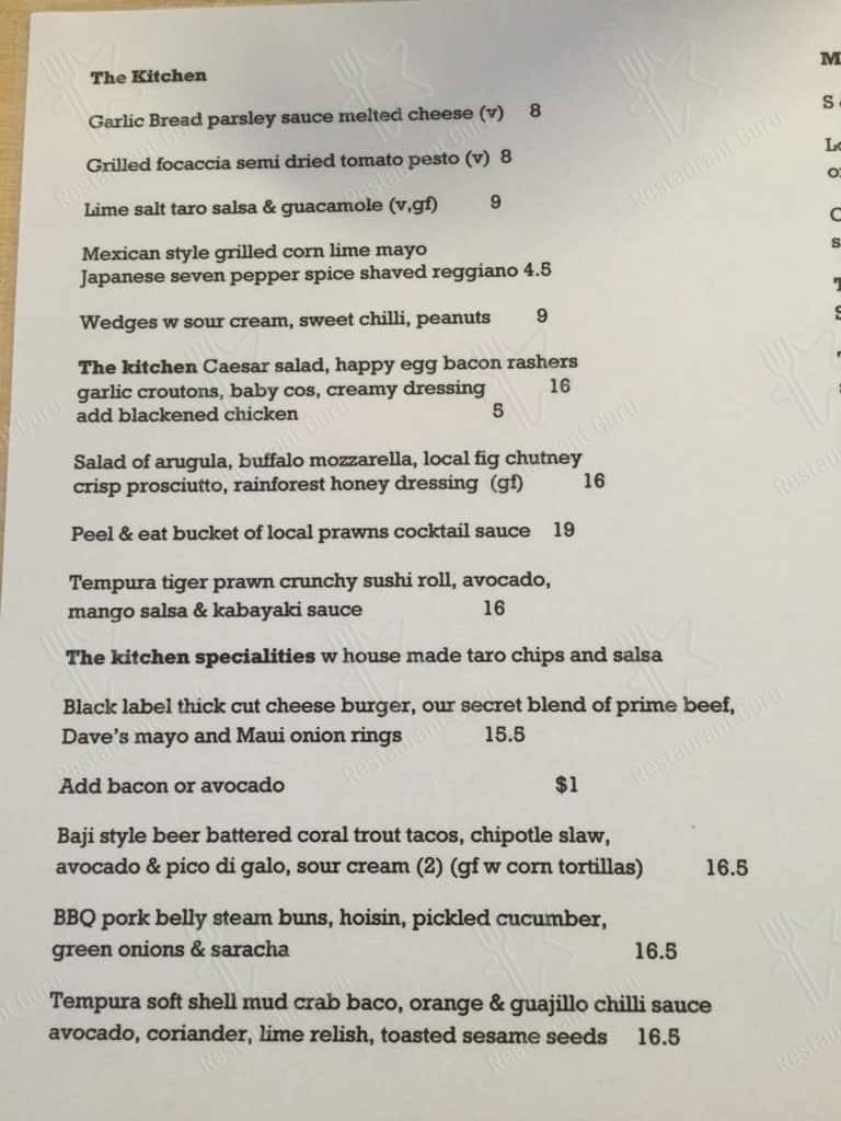 Menu at The Surfy Port Douglas pub & bar, Port Douglas, Mowbray St