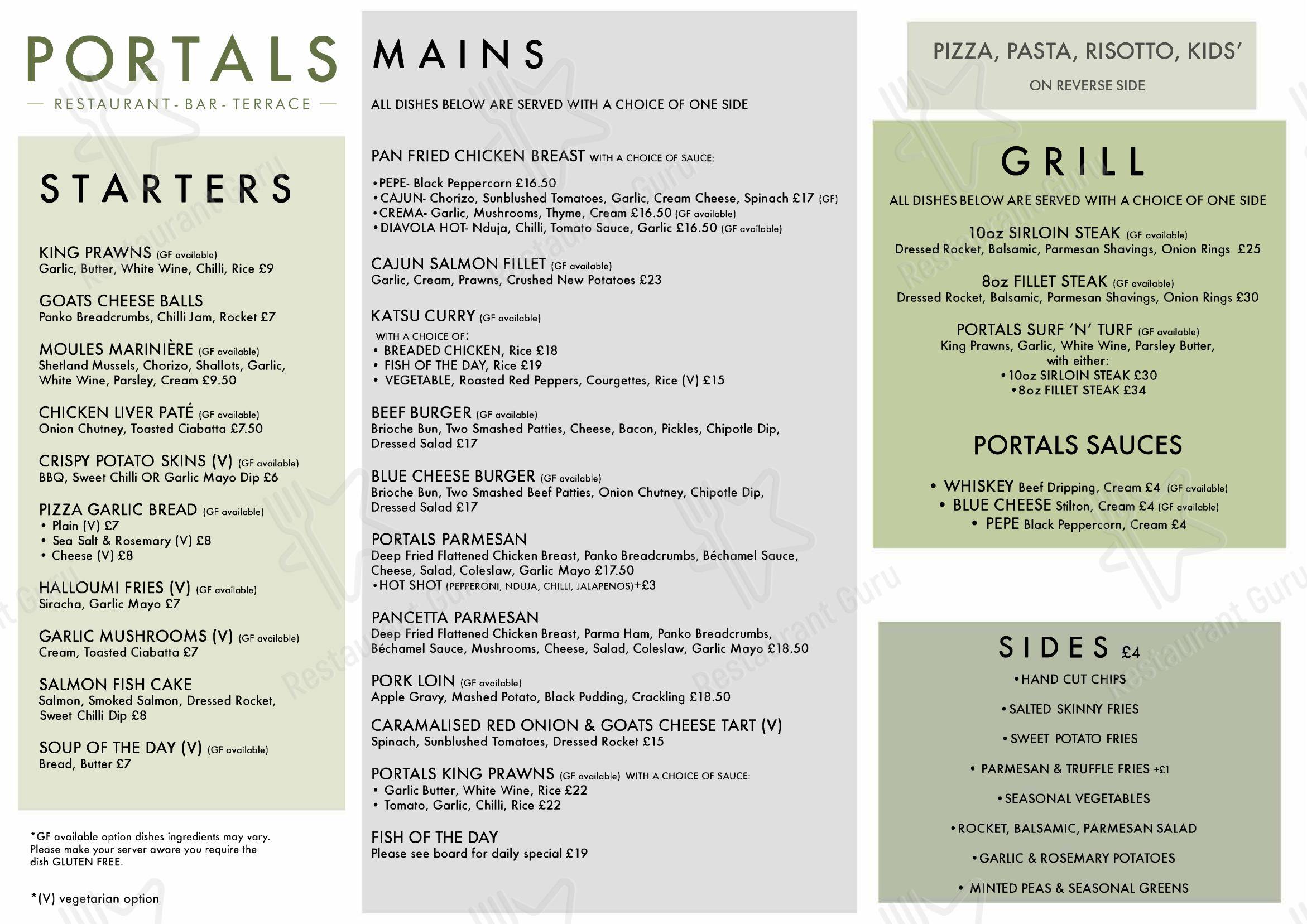 Menu at Portals Hartlepool restaurant, Hartlepool, Neptune House