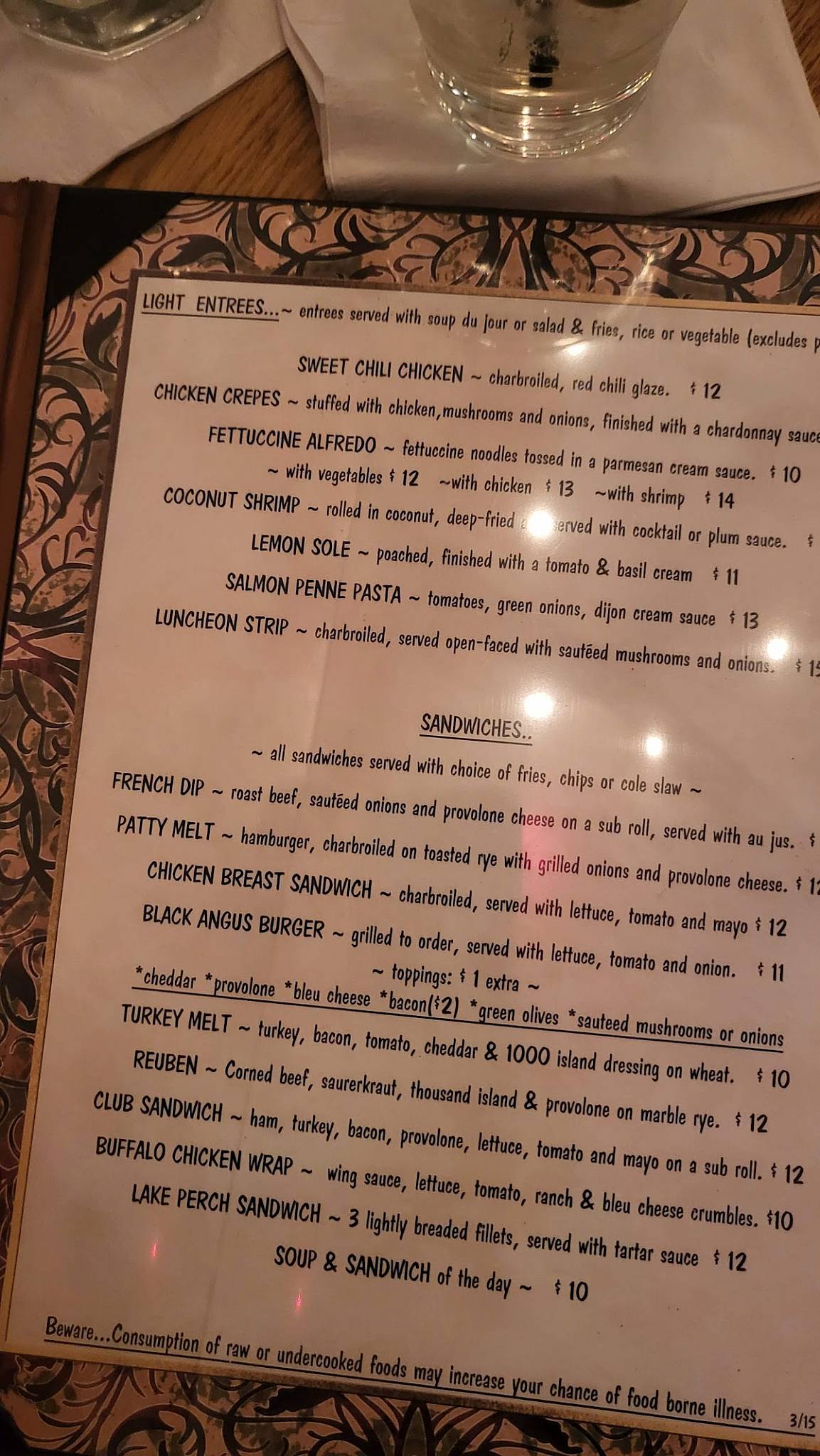 Menu at Portofino Grill restaurant, La Porte