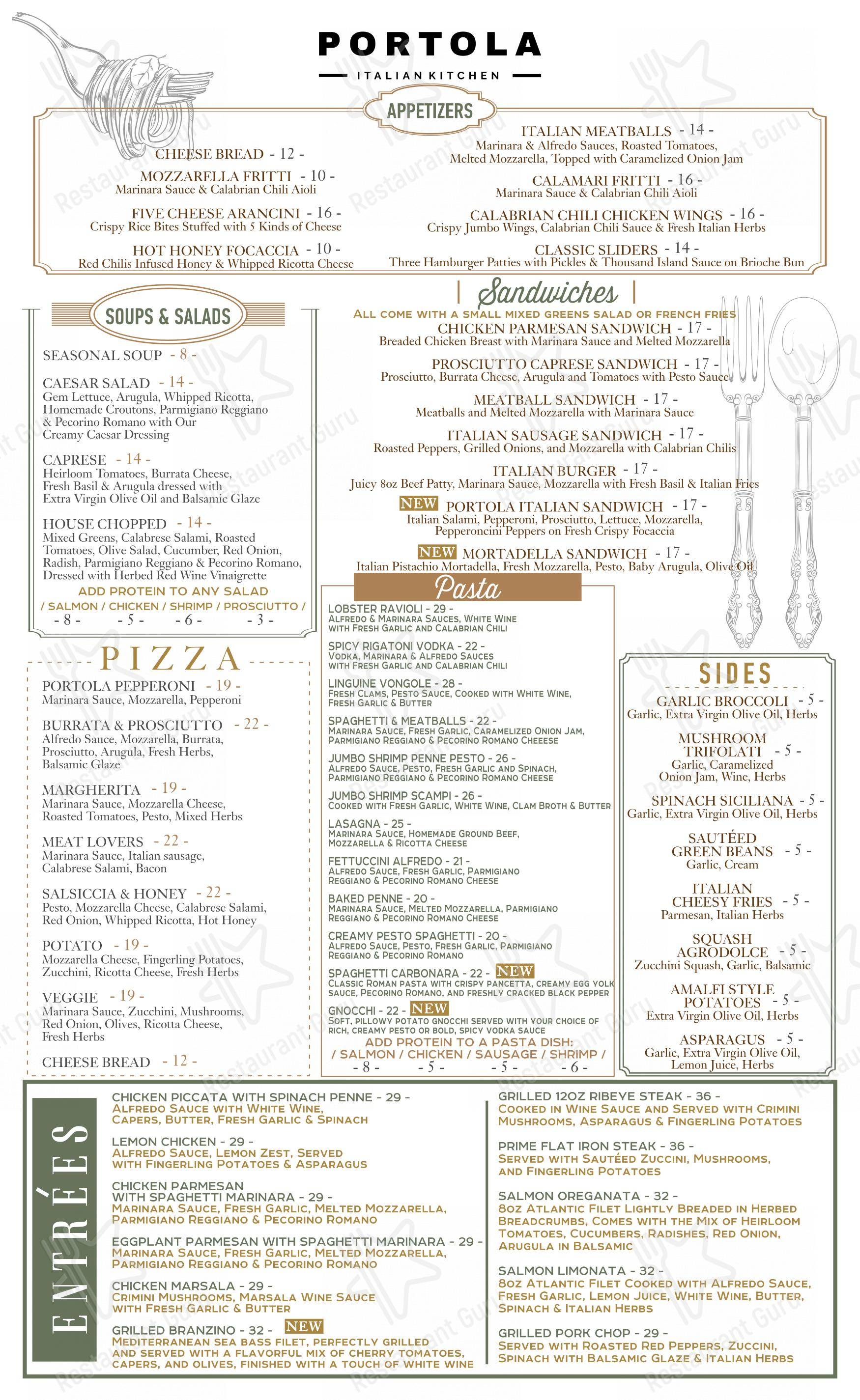 Menu at Portola italian kitchen pub & bar, Oxnard
