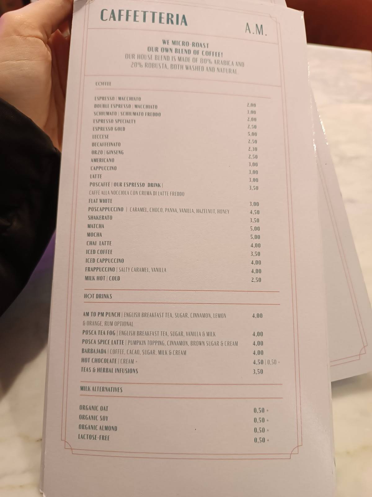 Menu at Posca - Bar/Bakery/Bistrot, Naples