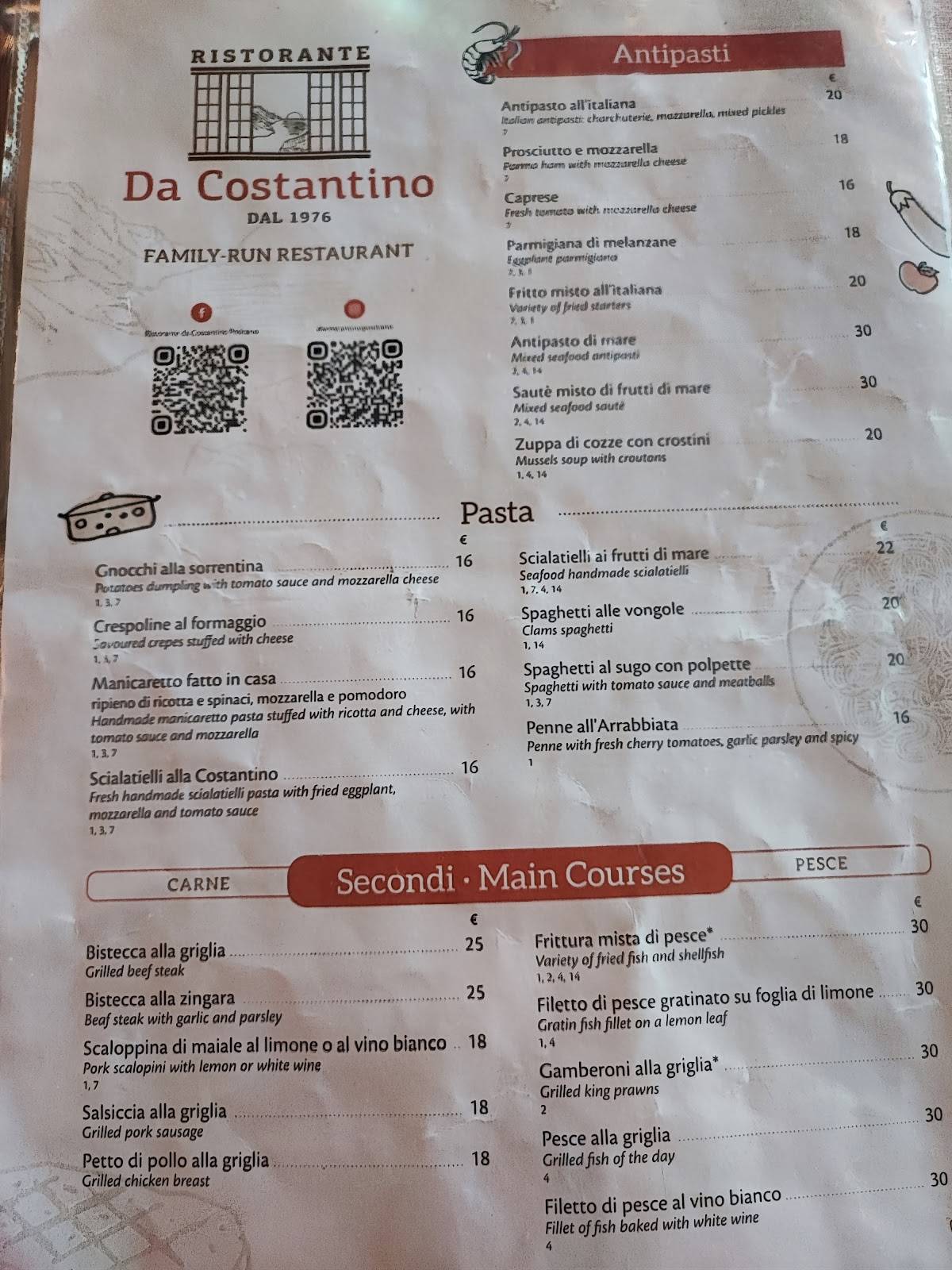 Menu at Ristorante Da Costantino, Positano