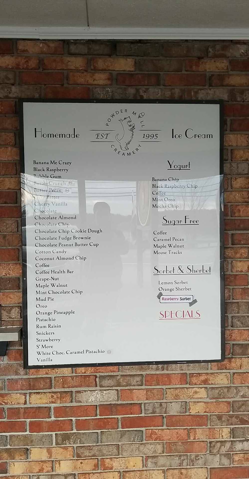 Menu at Powder Mill Creamery desserts, Smithfield