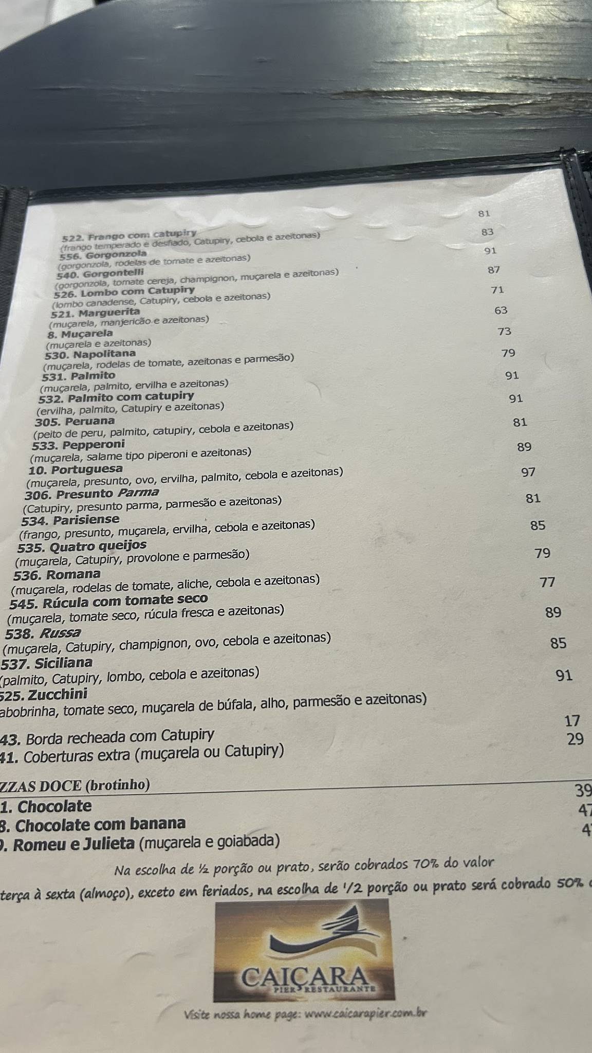 Menu at Caiçara Pier Restaurante, Praia Grande