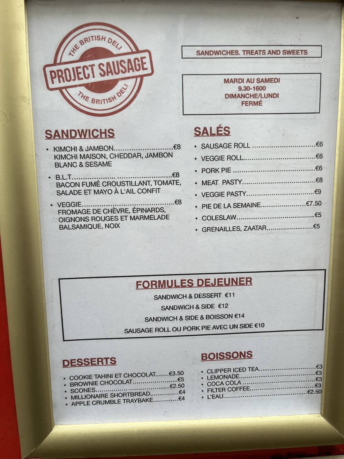 Menu au Project Sausage, Paris