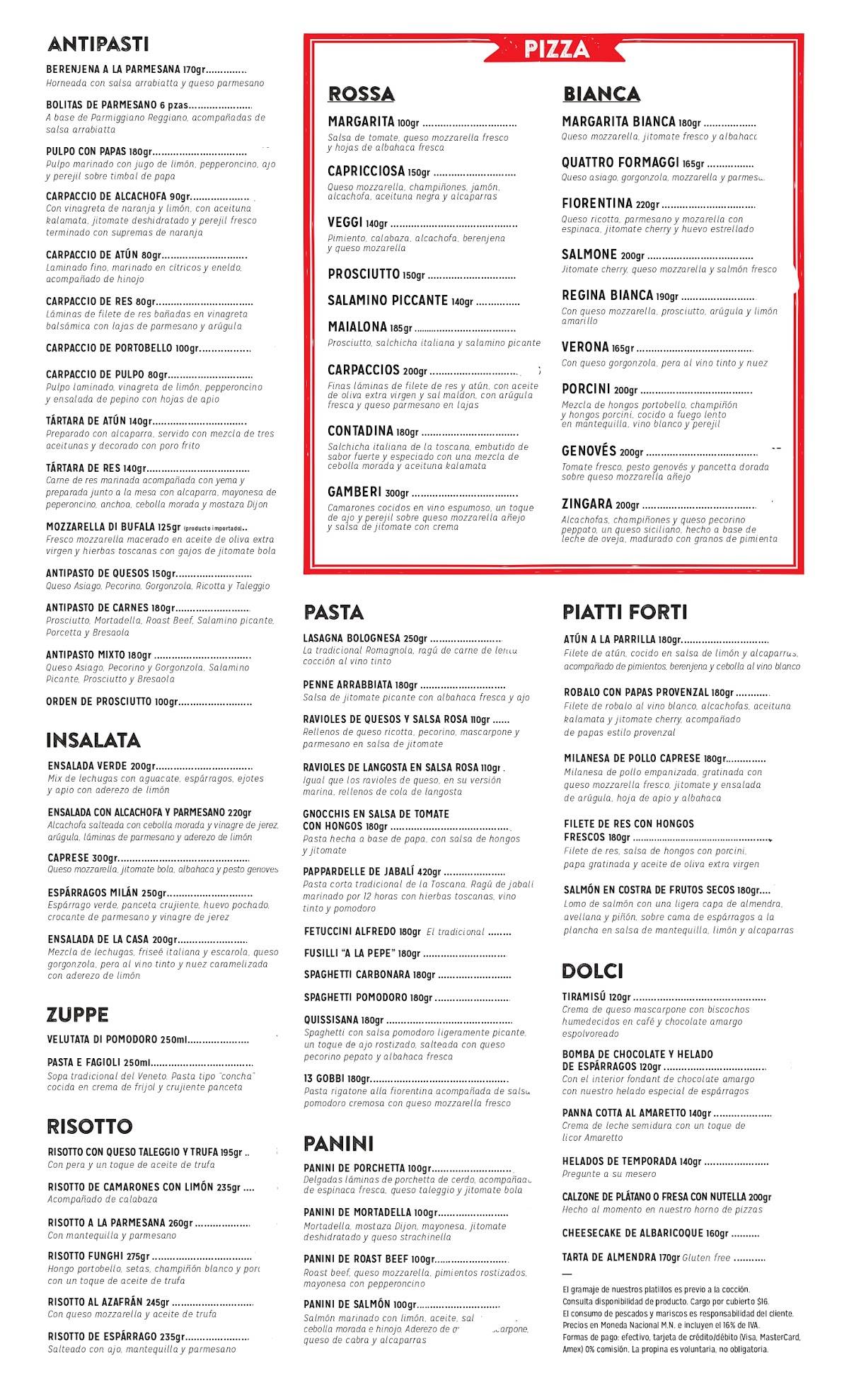 Carta del restaurante Prosecco, Ciudad López Mateos, Virgilio 7