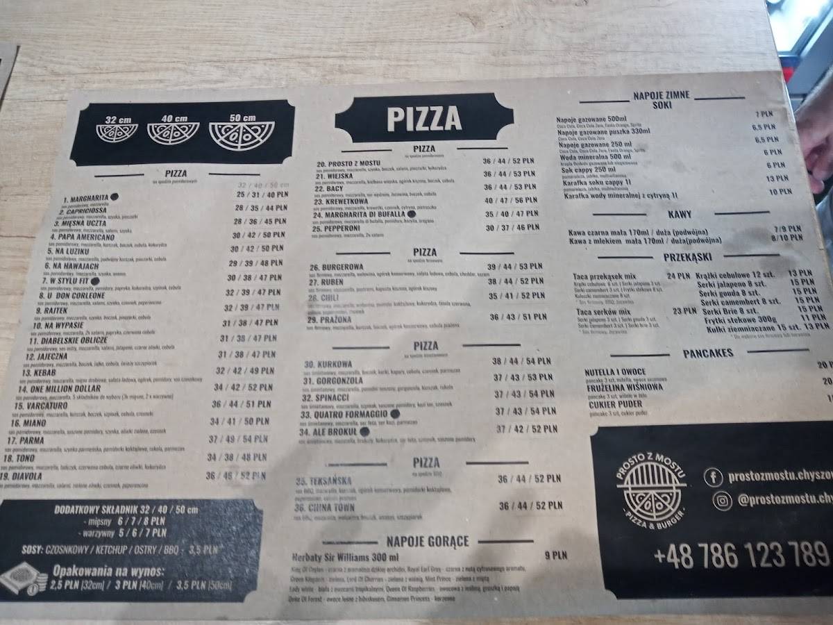Menu at Prosto z Mostu Tarnów - Chyszów restaurant, Tarnow