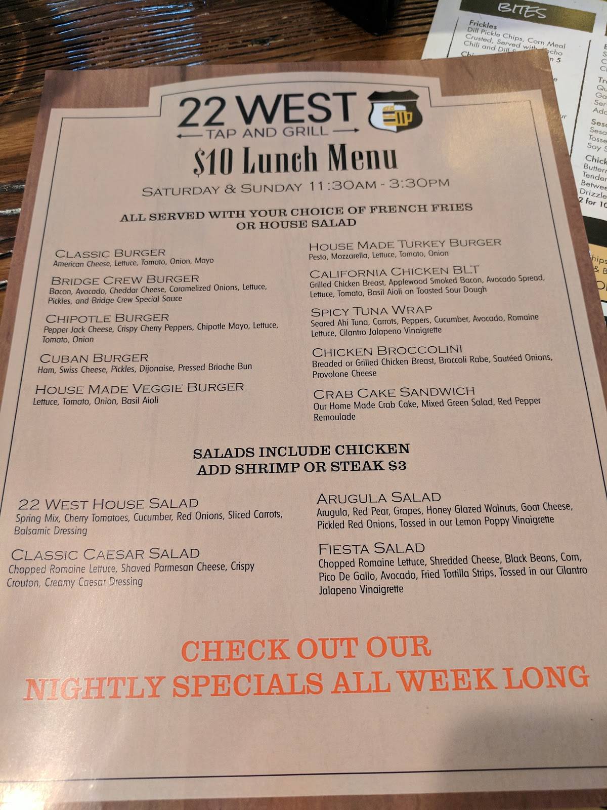 Menu at 22 West Tap and Grill pub & bar, Bridgewater, US-22