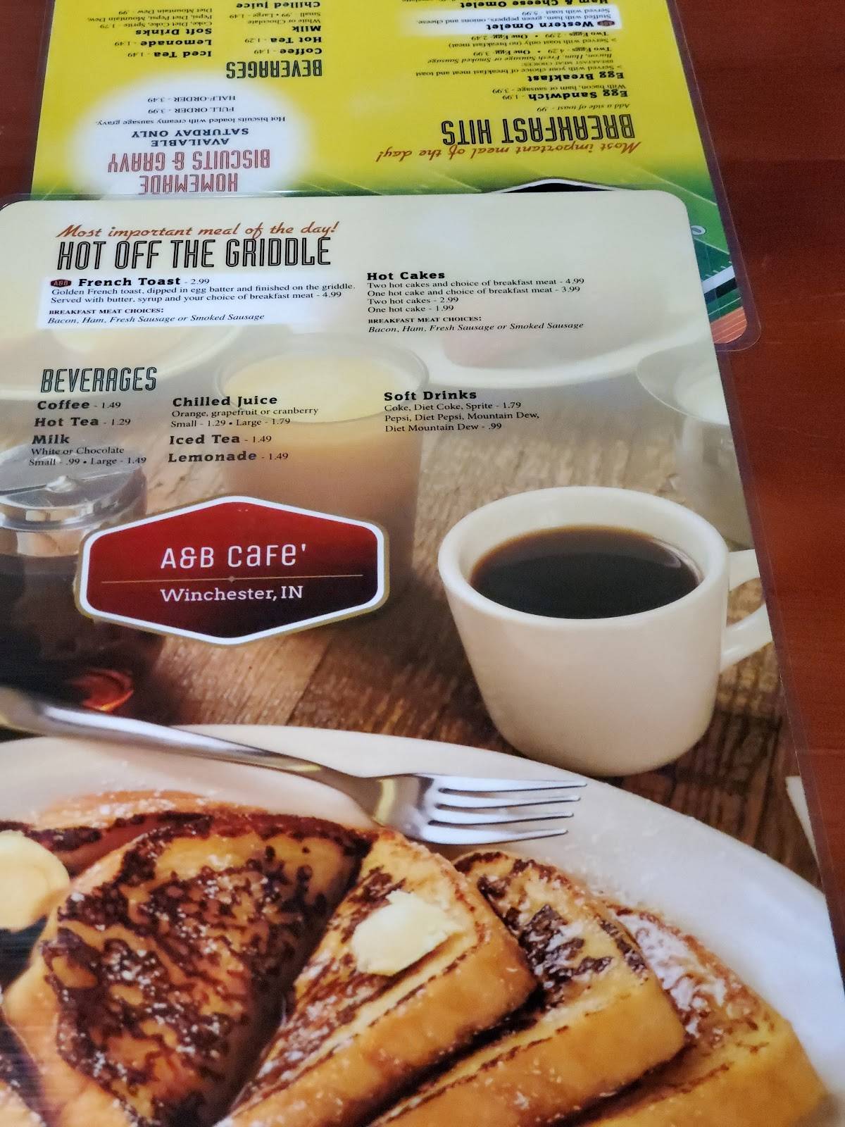 Menu at A & B Cafe, Winchester