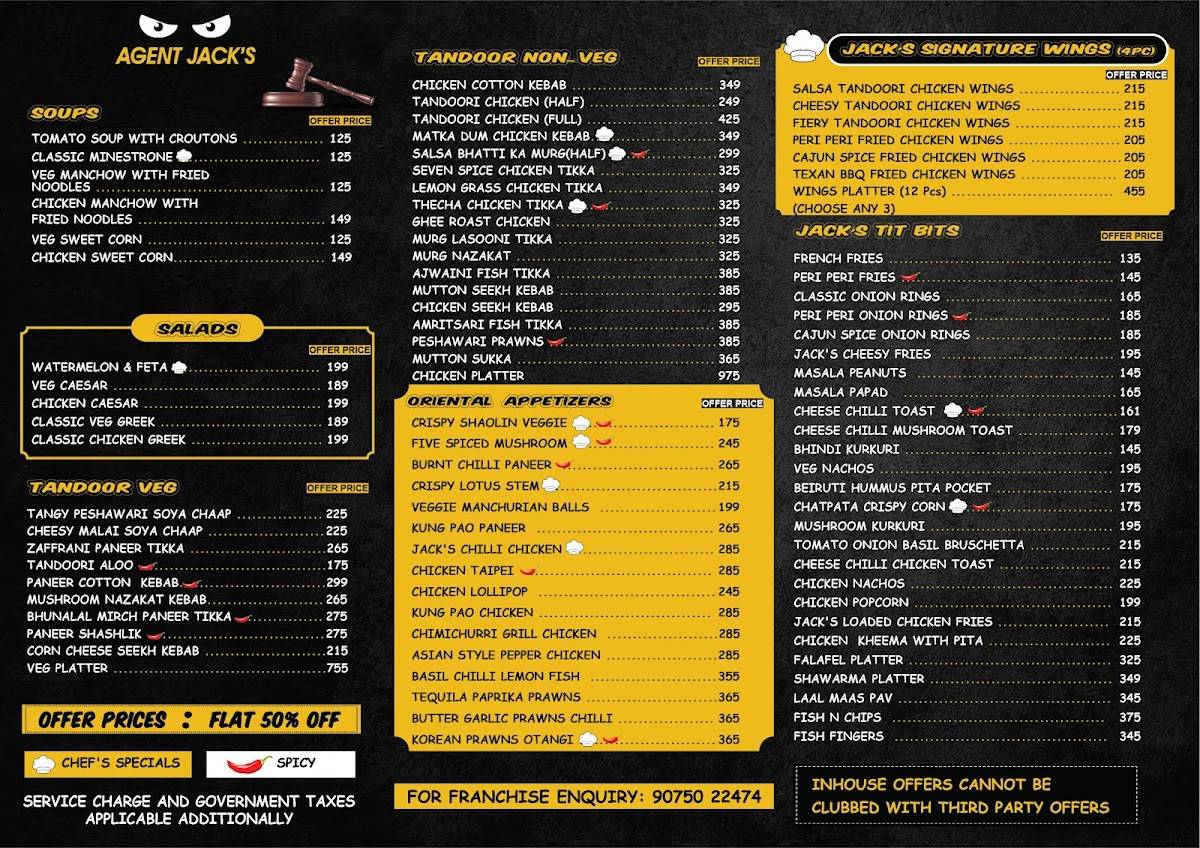 Menu at Agent Jack's (NIBM), Pune
