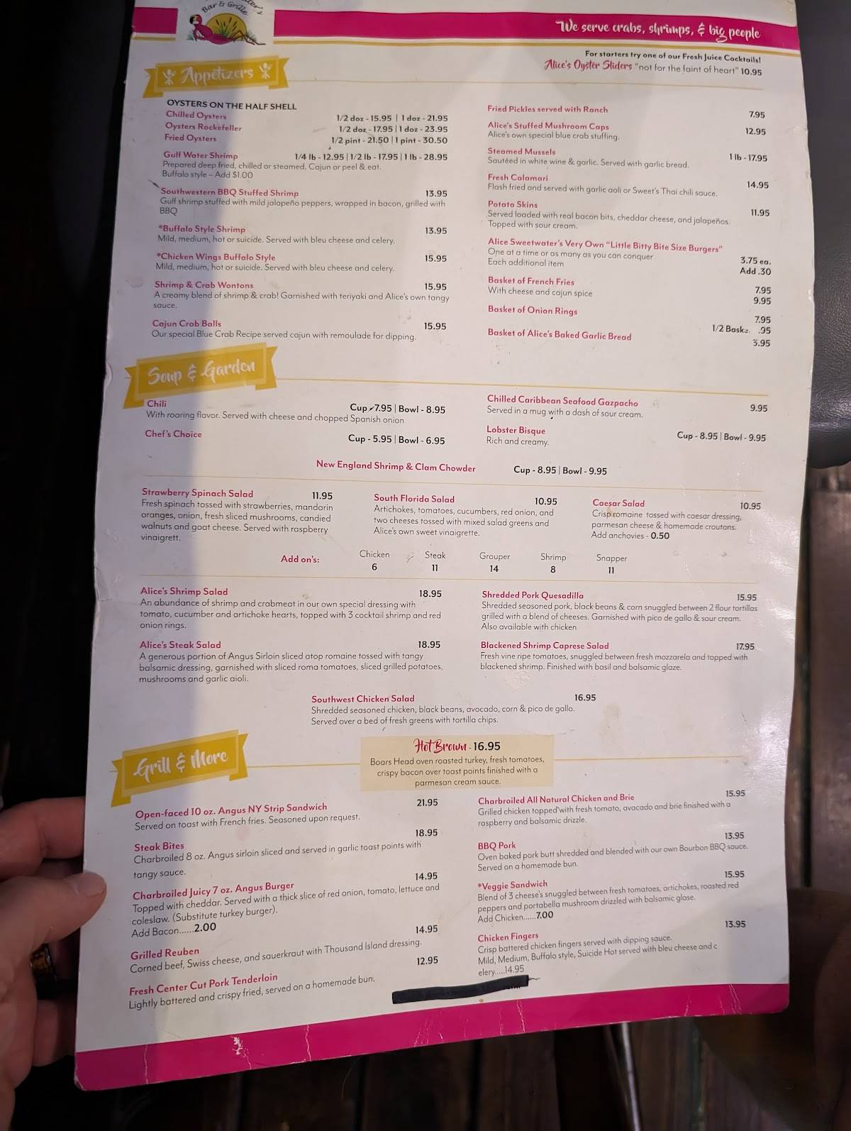 Menu at Alice Sweetwater's Bar & Grille, Naples