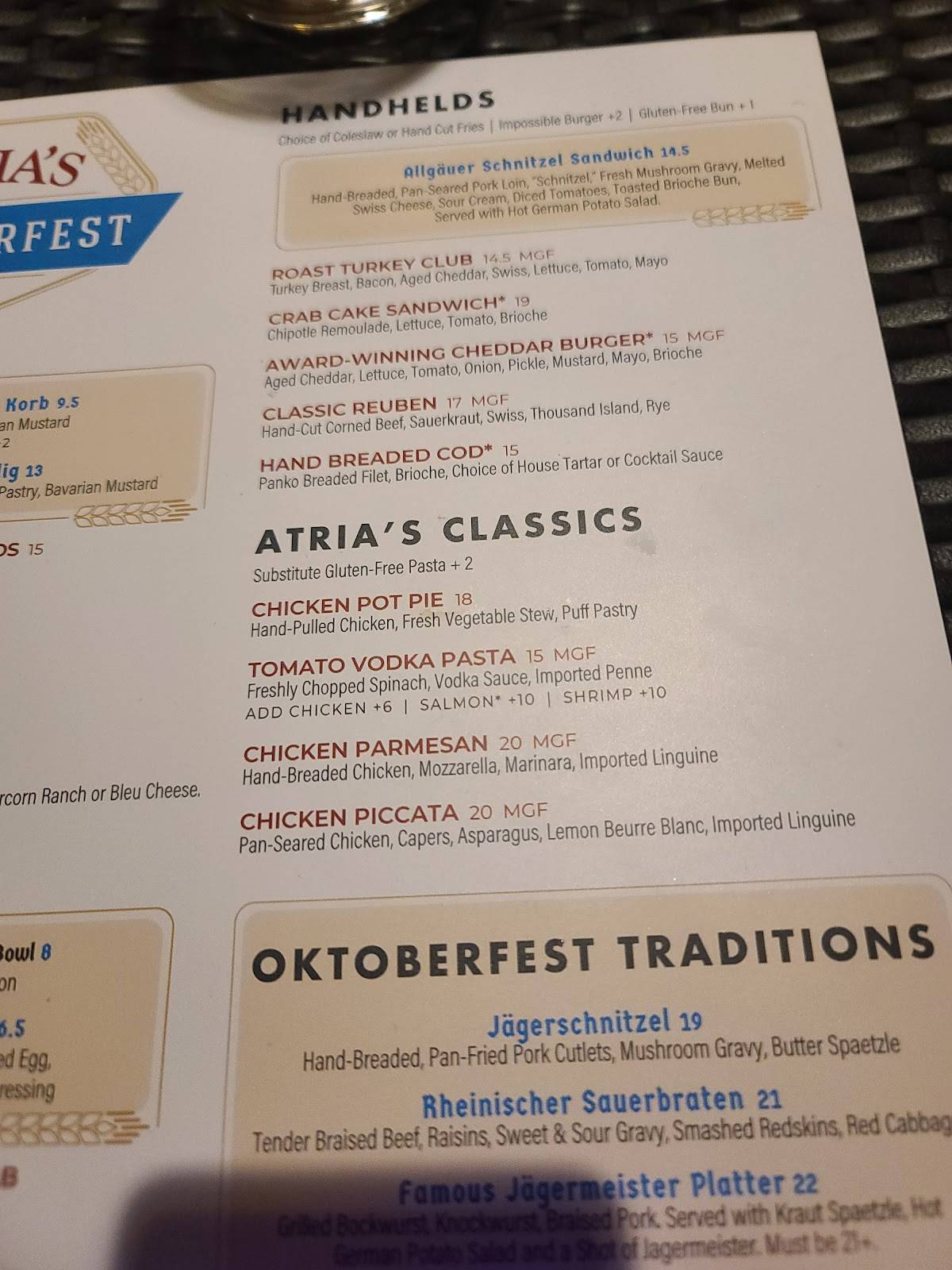 Menu at Atria's Restaurant - Murrysville, Murrysville