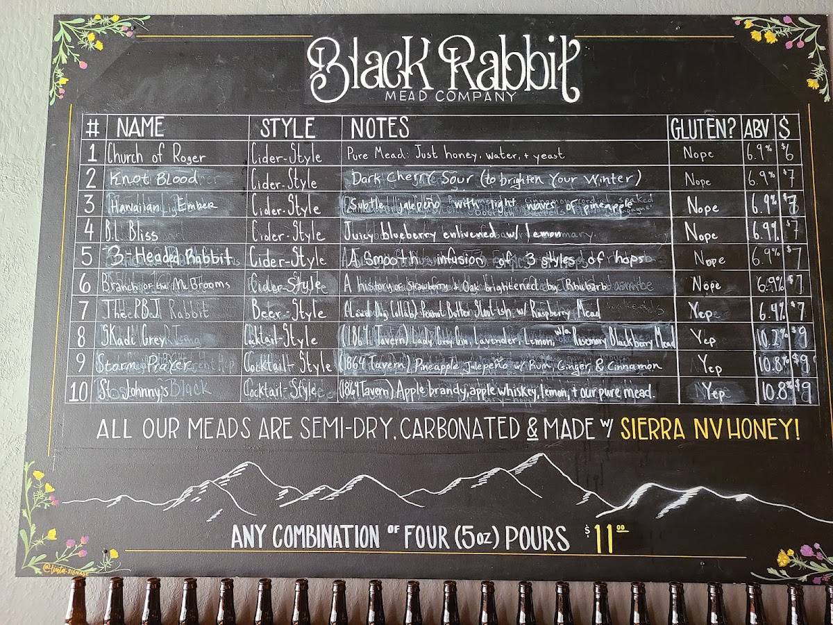 Menu at Black Rabbit Mead Company pub & bar, Reno