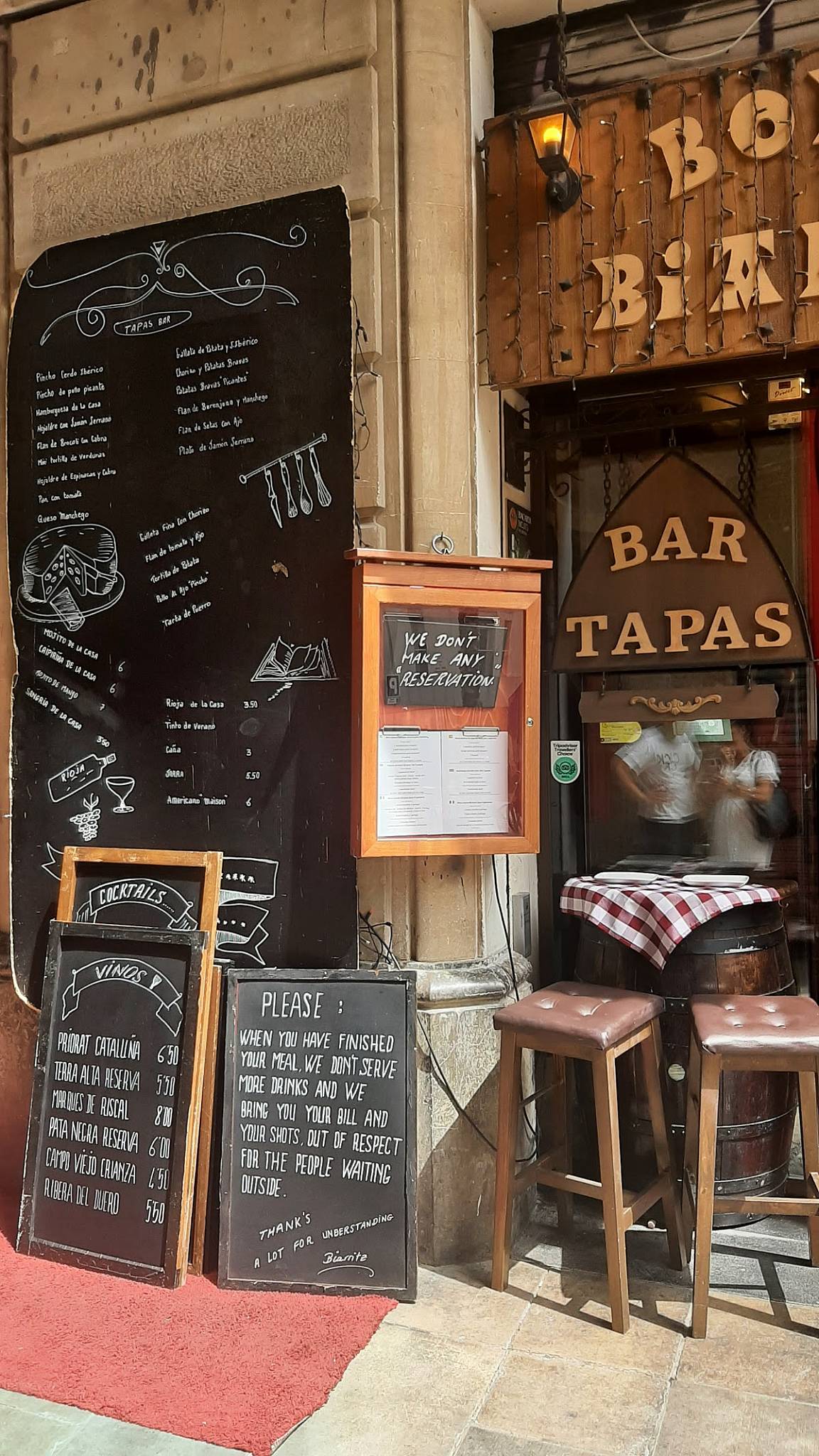 Menu at Bodega Biarritz 1881 restaurant, Barcelona, Carrer Nou de Sant ...