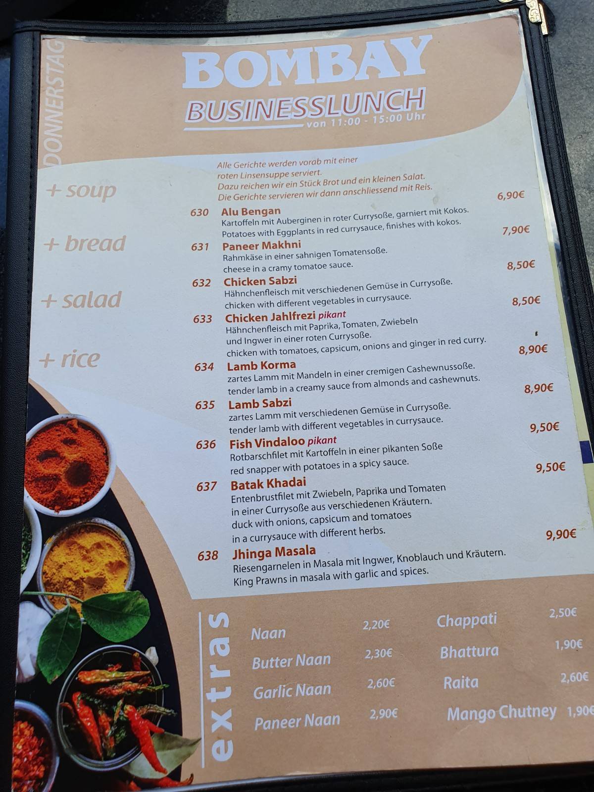 Speisekarte von Bombay pub & Bar, Berlin, Friedrichstraße 106C