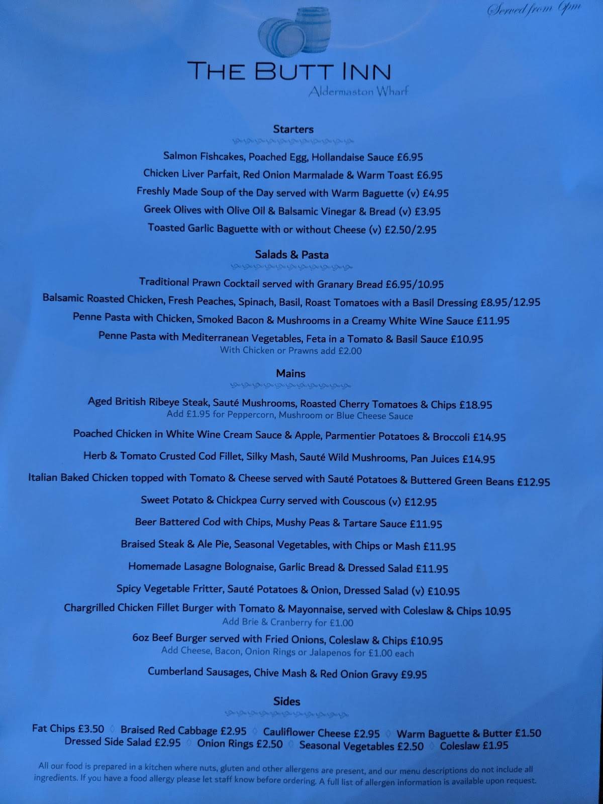 Menu at Butt Inn pub & bar, Aldermaston