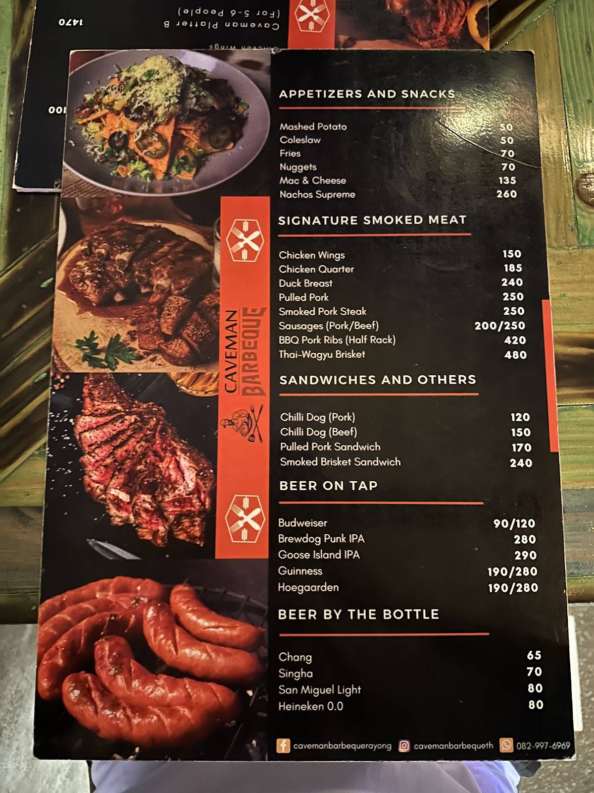 Menu at Caveman Barbeque & Craft Beer, Thailand