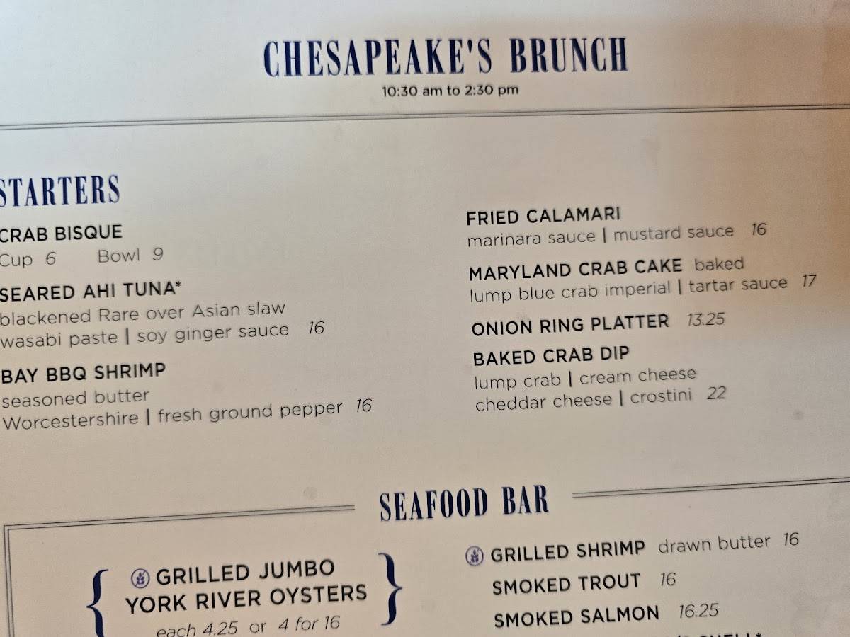 Menu at Chesapeake's Seafood Restaurant, Knoxville, Parkside Dr