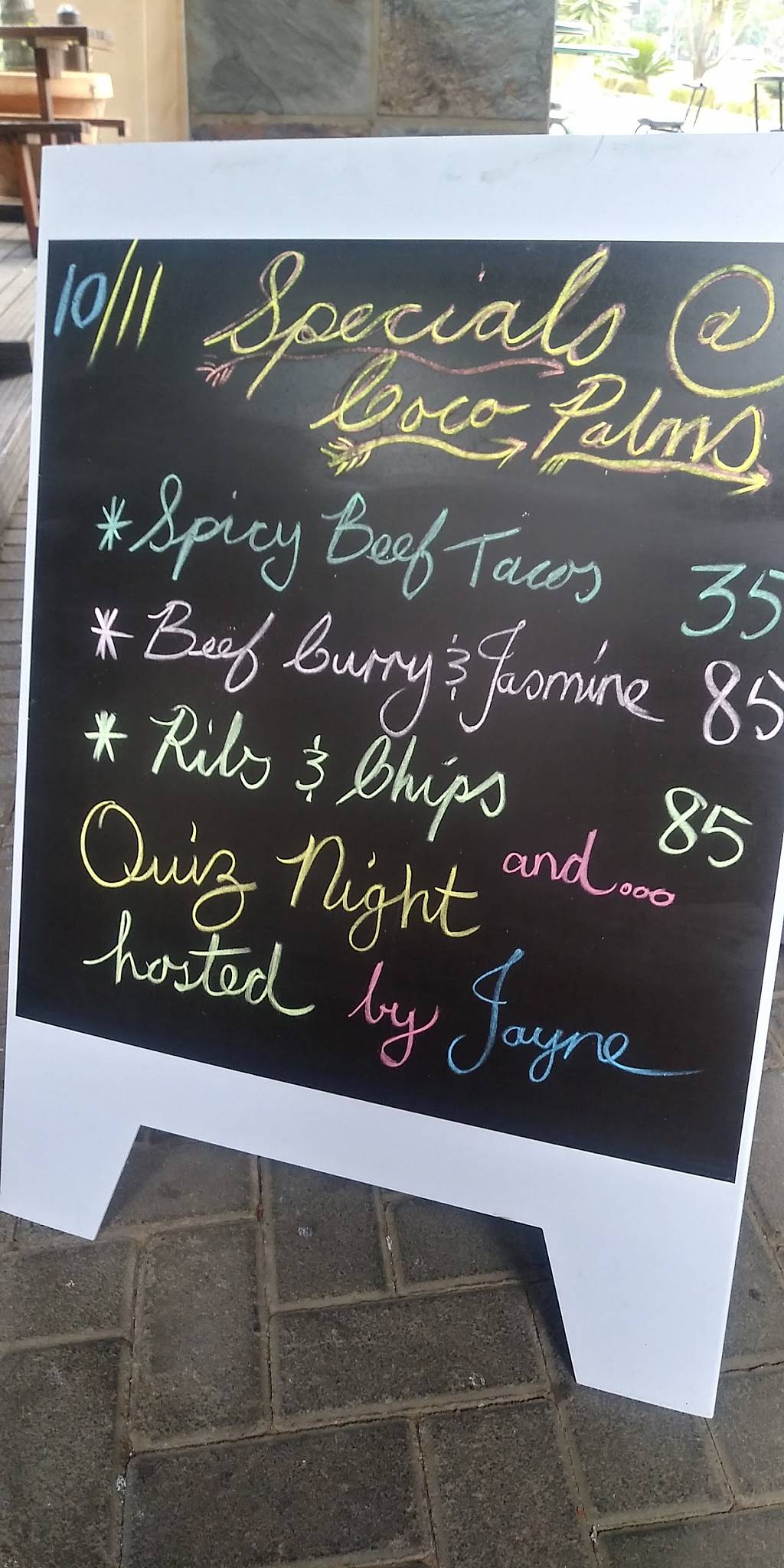 Menu at Coco Palms Sport Bar, Krugersdorp