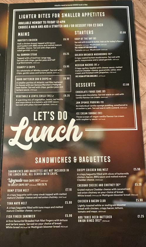 Menu at Crows Nest pub & bar, Nuneaton