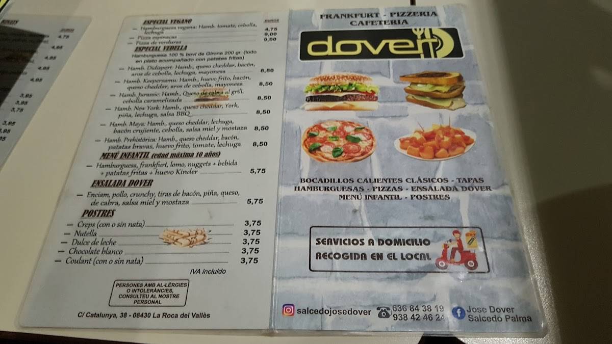 Carta del pub y bar Dover, La Roca del Vallès