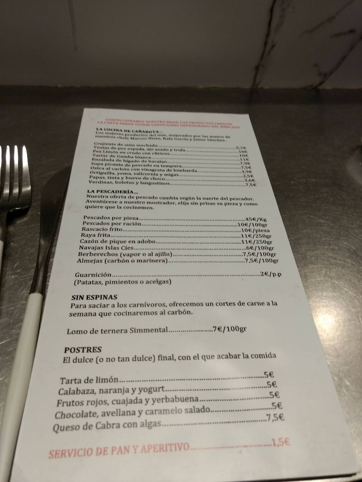 Menu at Cañabota pub & bar, Seville, C. Orfila