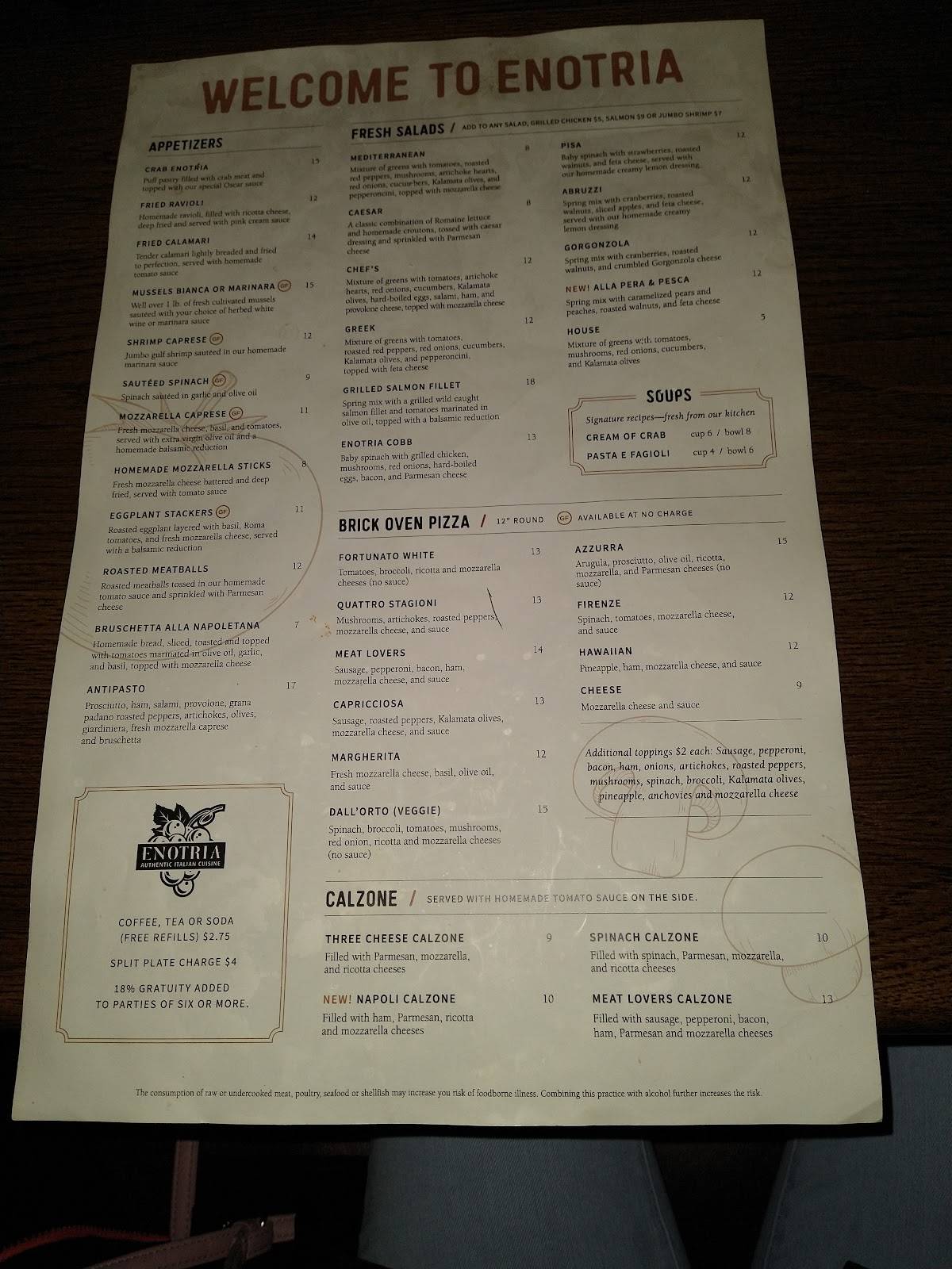 Menu at Enotria Restaurant & Grill, Forest Hill